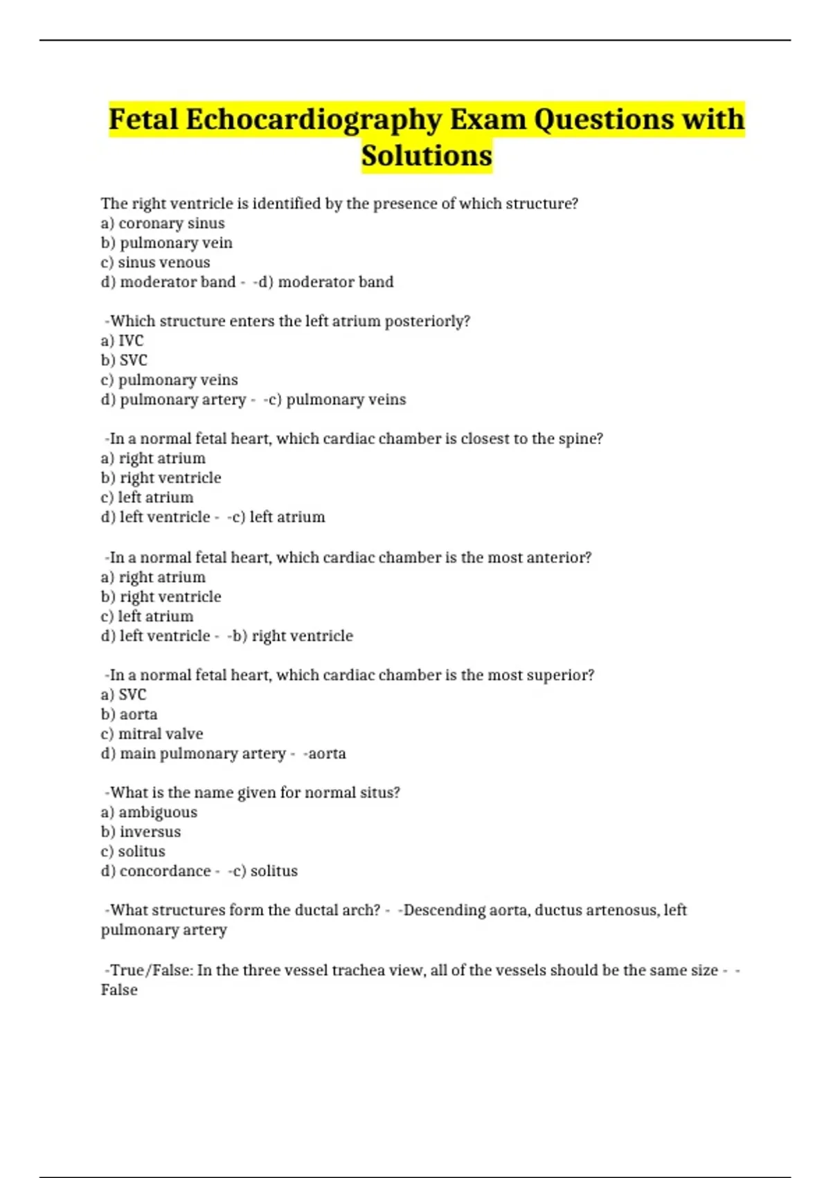 Fetal Echocardiography Exam Questions with Solutions - Fetal ...