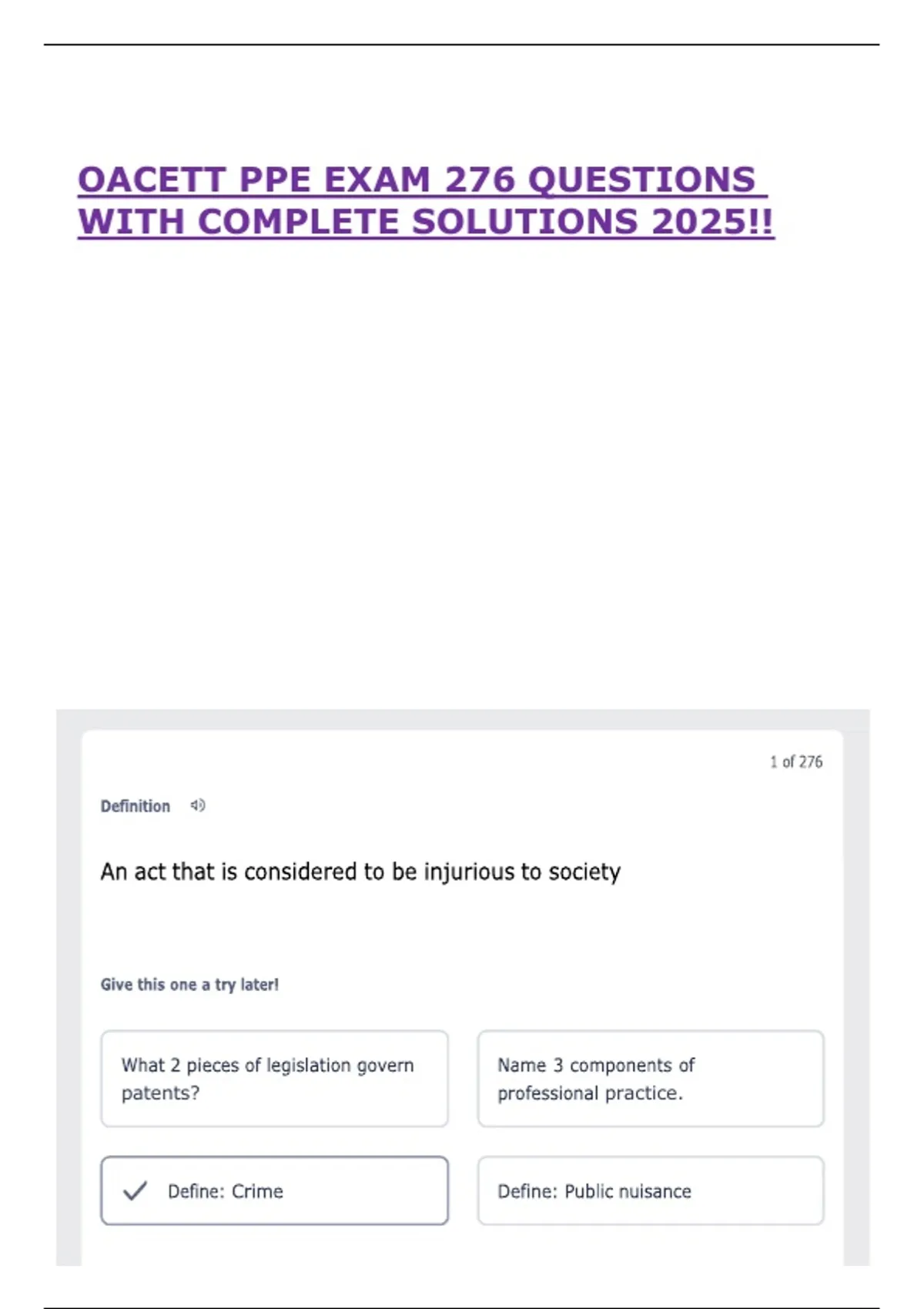 OACETT PPE EXAM 276 QUESTIONS WITH COMPLETE SOLUTIONS 2025!! - OACETT ...
