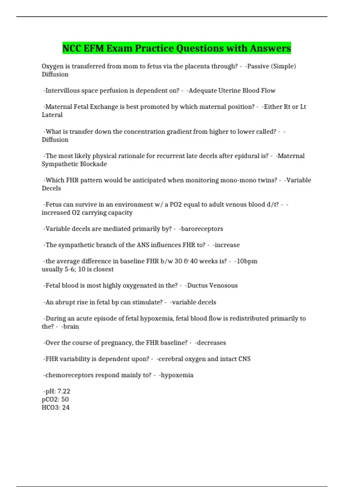 NCC EFM Exam Practice Questions with Answers - NCC EFM Exam Practice ...