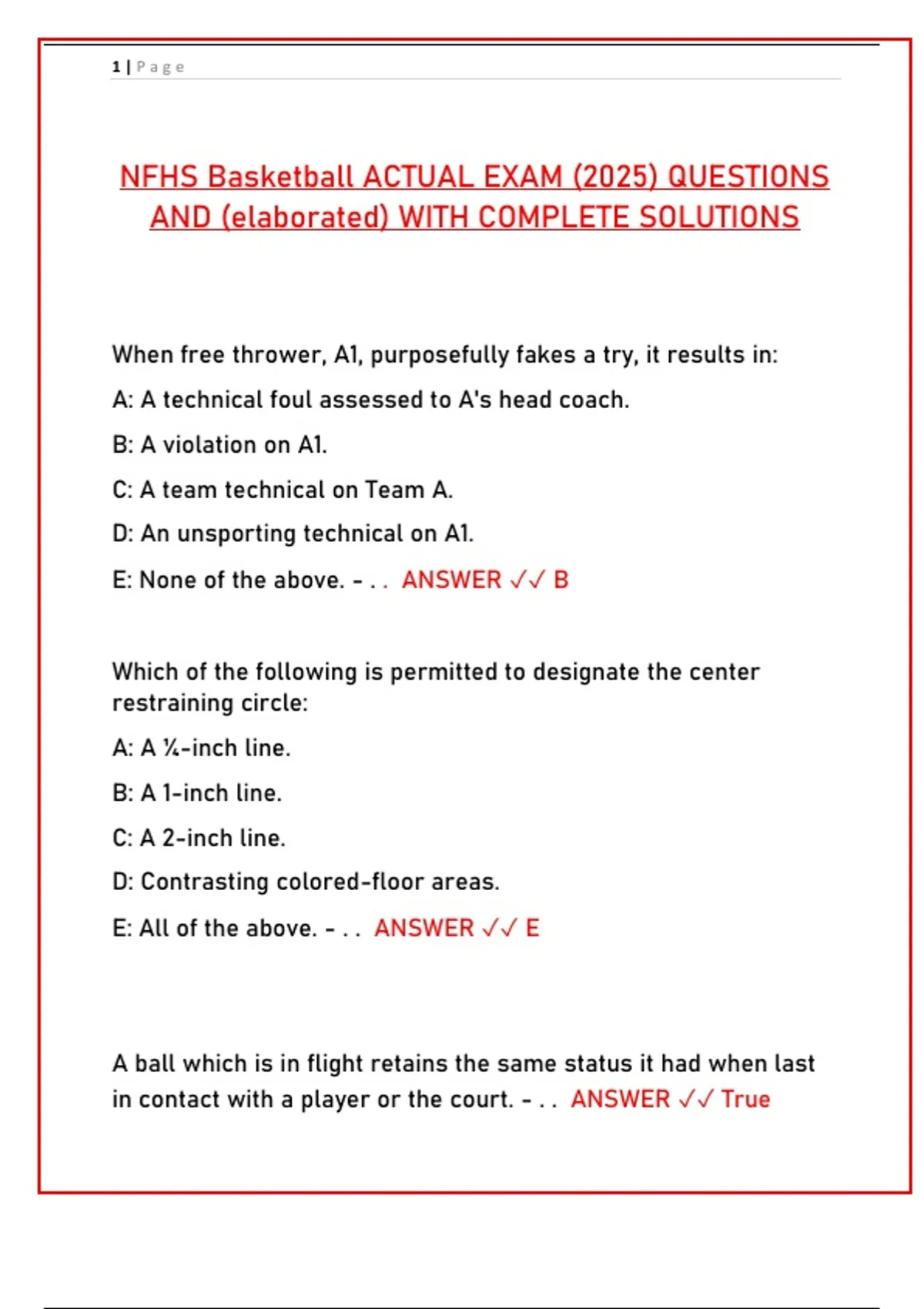 NFHS Basketball Exam 2025: Actual Questions & Complete Answers ...