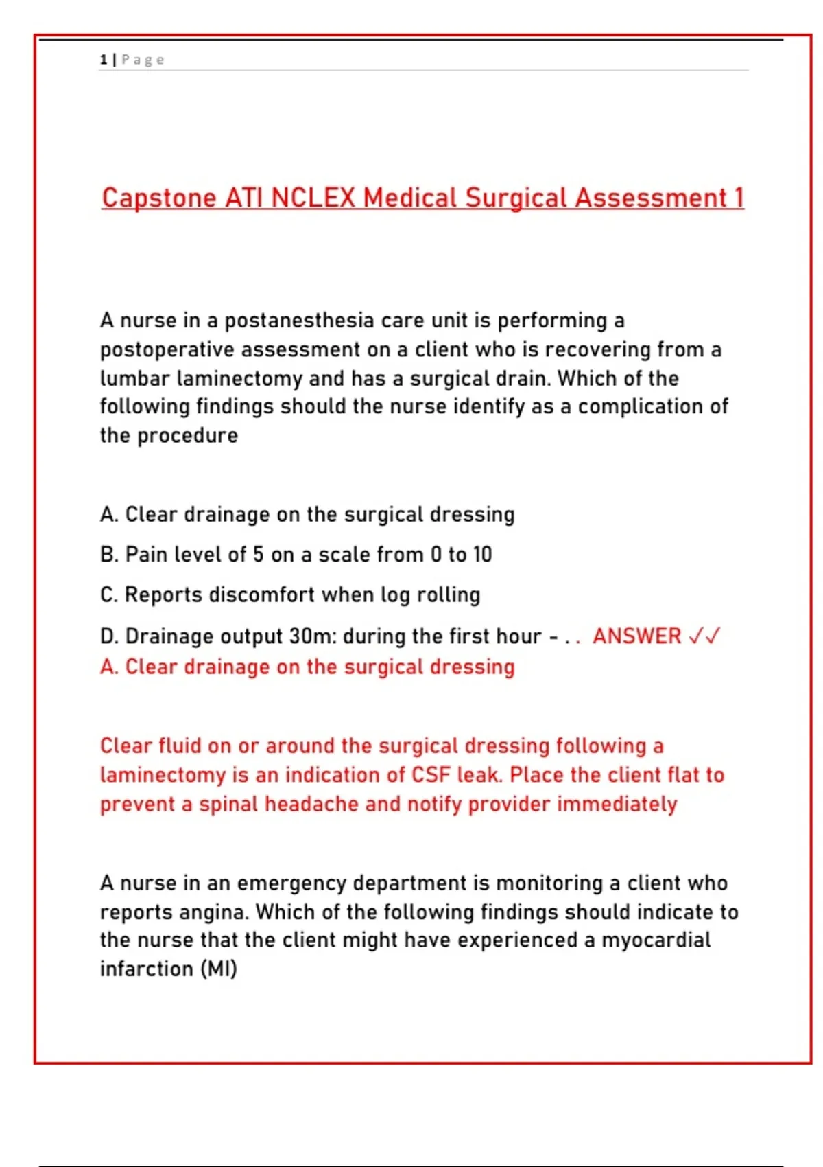 ATI NCLEX Medical Surgical Assessment 1 (2025) – Practice Questions ...
