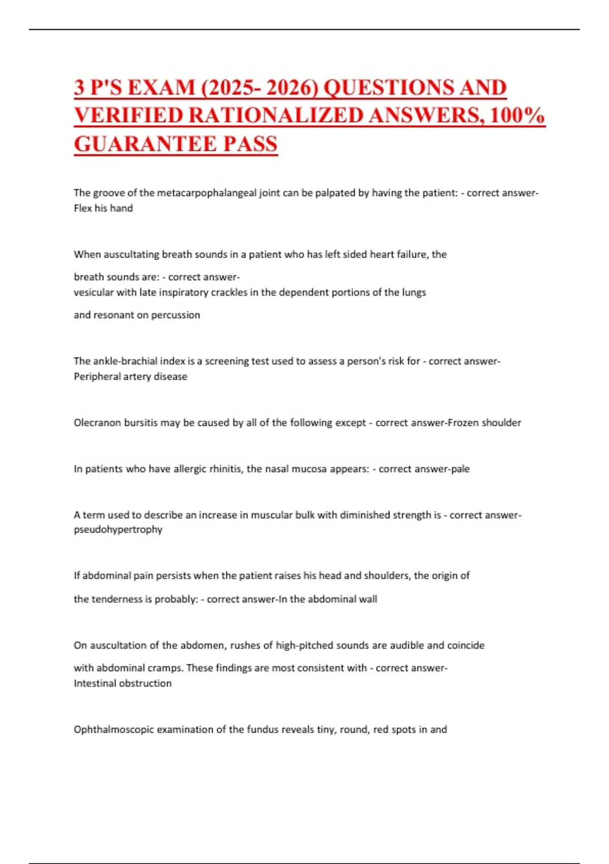 3 P'S EXAM () QUESTIONS AND VERIFIED RATIONALIZED ANSWERS, 100% ...