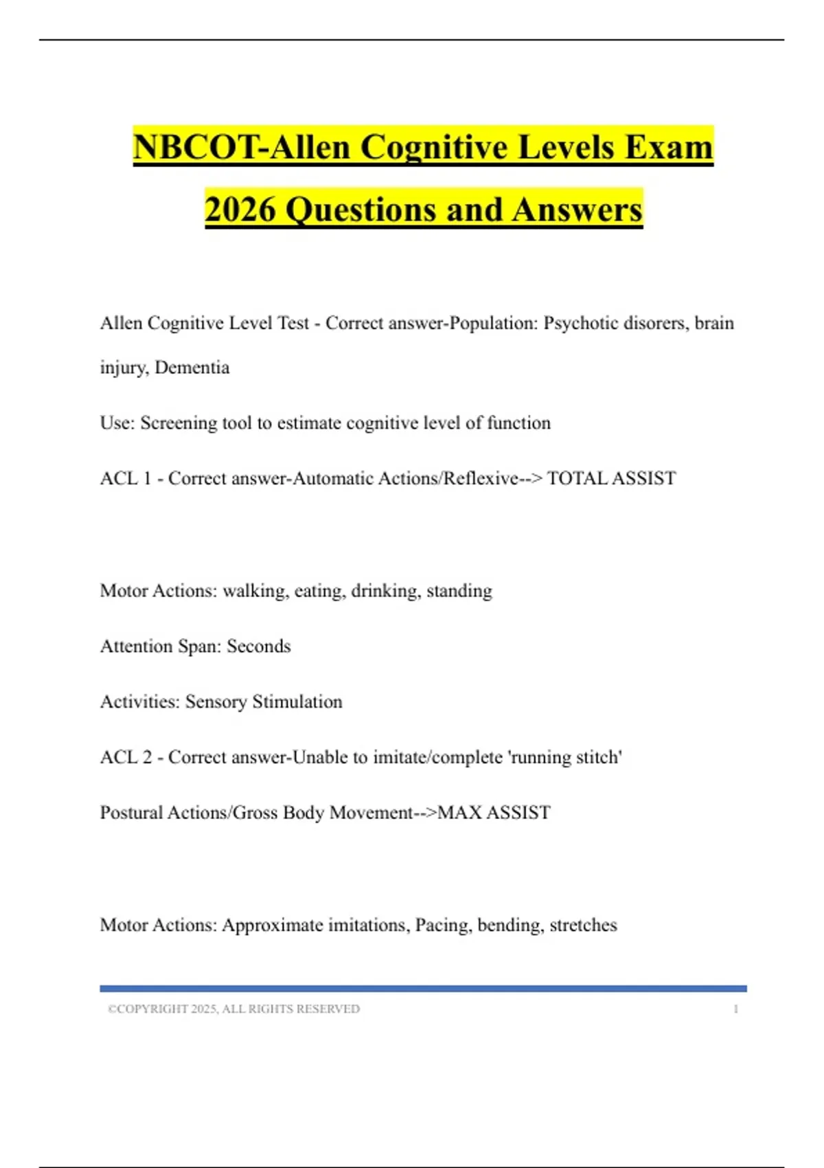 NBCOT-Allen Cognitive Levels Exam 2026 Questions and Answers - NBCOT ...