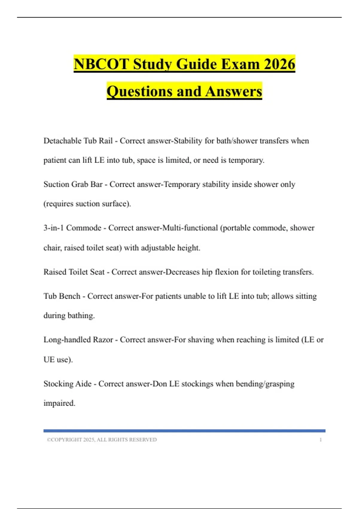 NBCOT Study Guide Exam 2026 Questions and Answers - NBCOT Study - Stuvia US