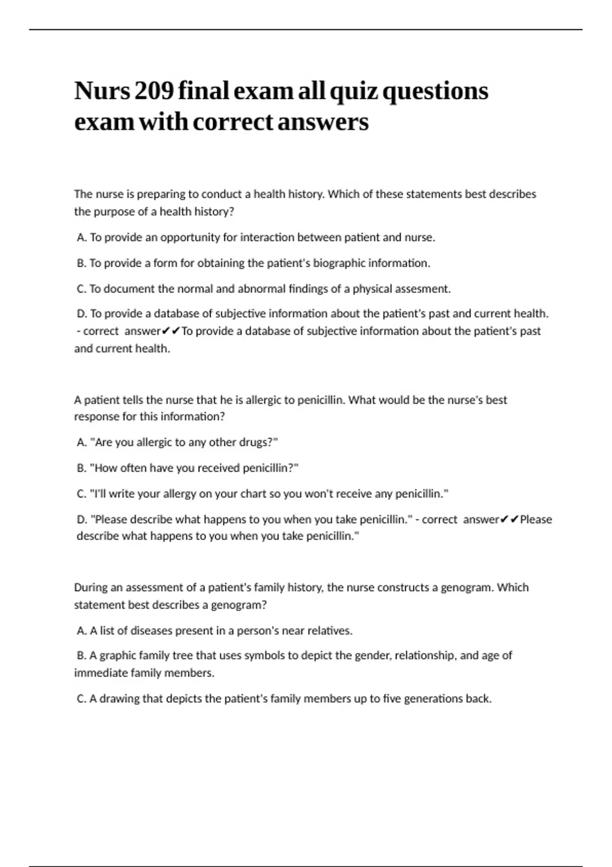 Nurs 209 final exam all quiz questions exam with correct answers - NURS 209 - Stuvia US