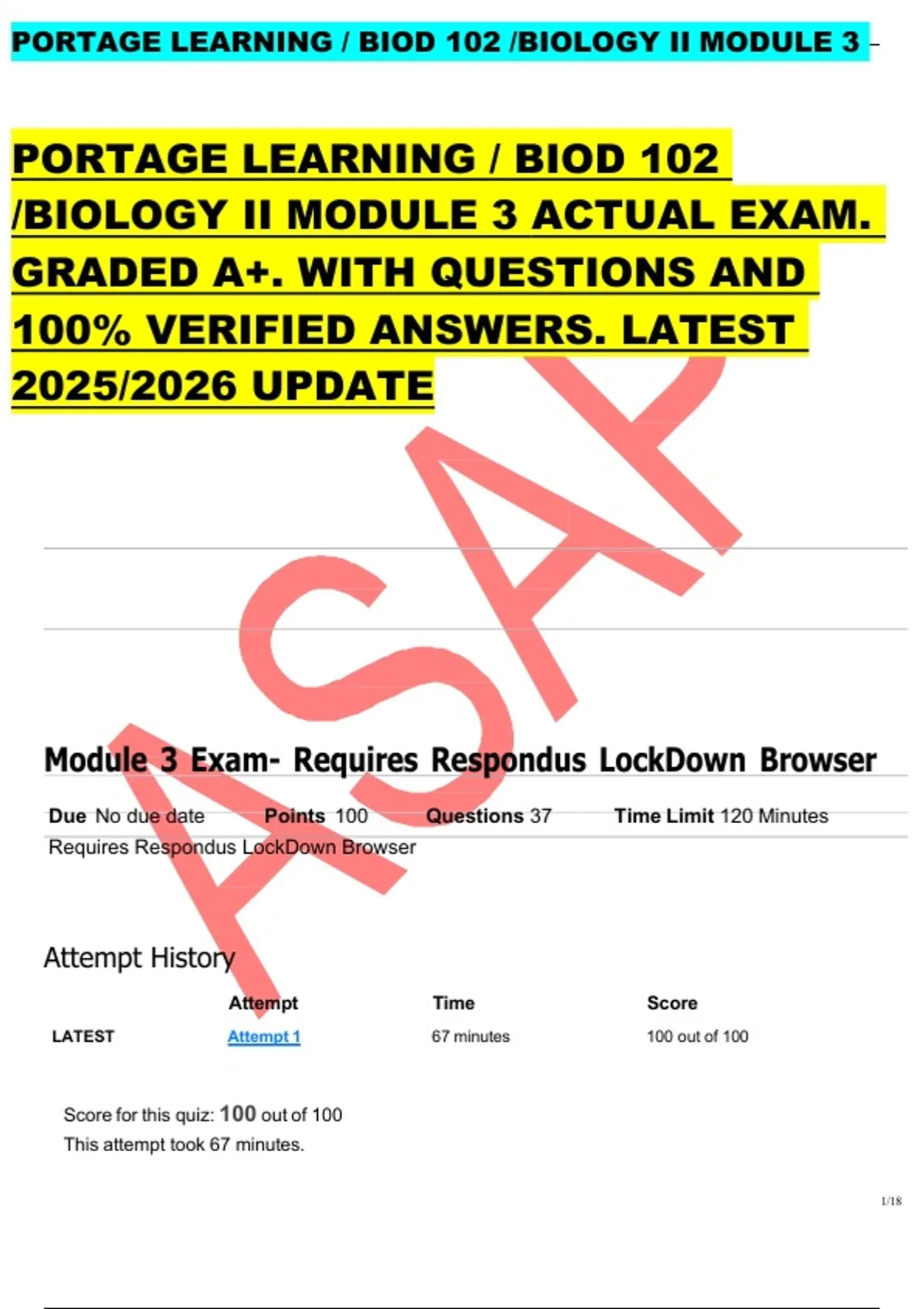 PORTAGE LEARNING / BIOD 102 /BIOLOGY II MODULE 3 PORTAGE LEARNING ...