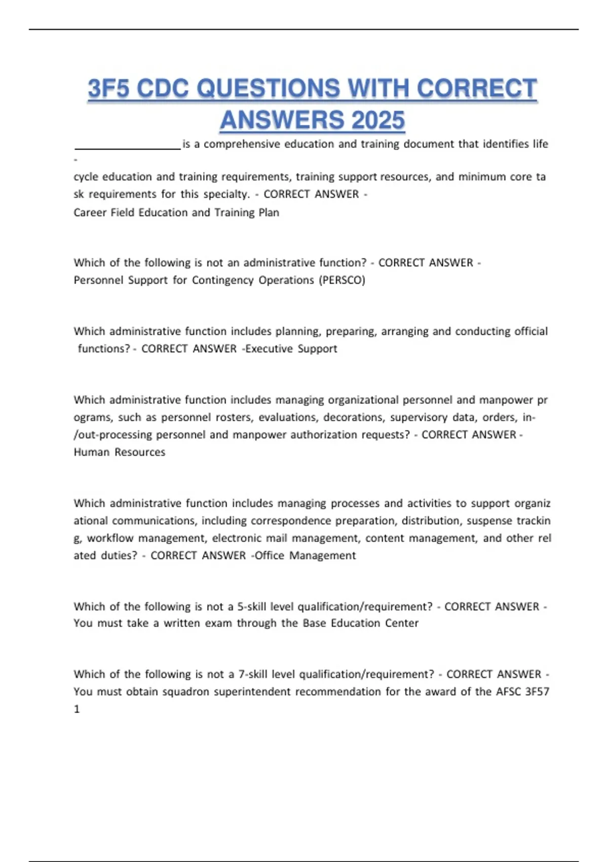 3F5 CDC QUESTIONS WITH CORRECT ANSWERS 2025 WITH ALL COMPLETE ANSWERS ...