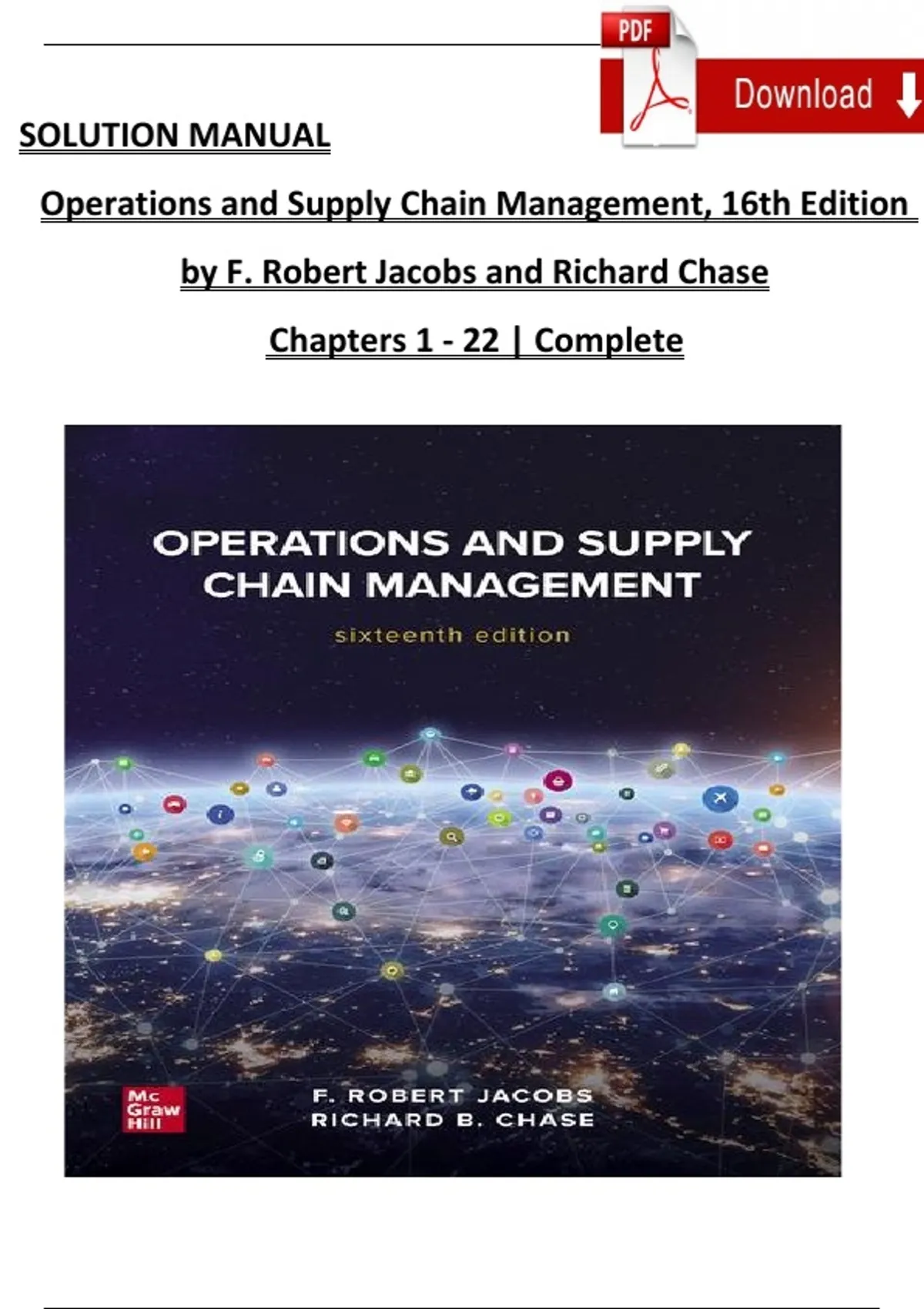 SOLUTION MANUAL Operations and Supply Chain Management, 16th Edition by F. Robert Jacobs and ...