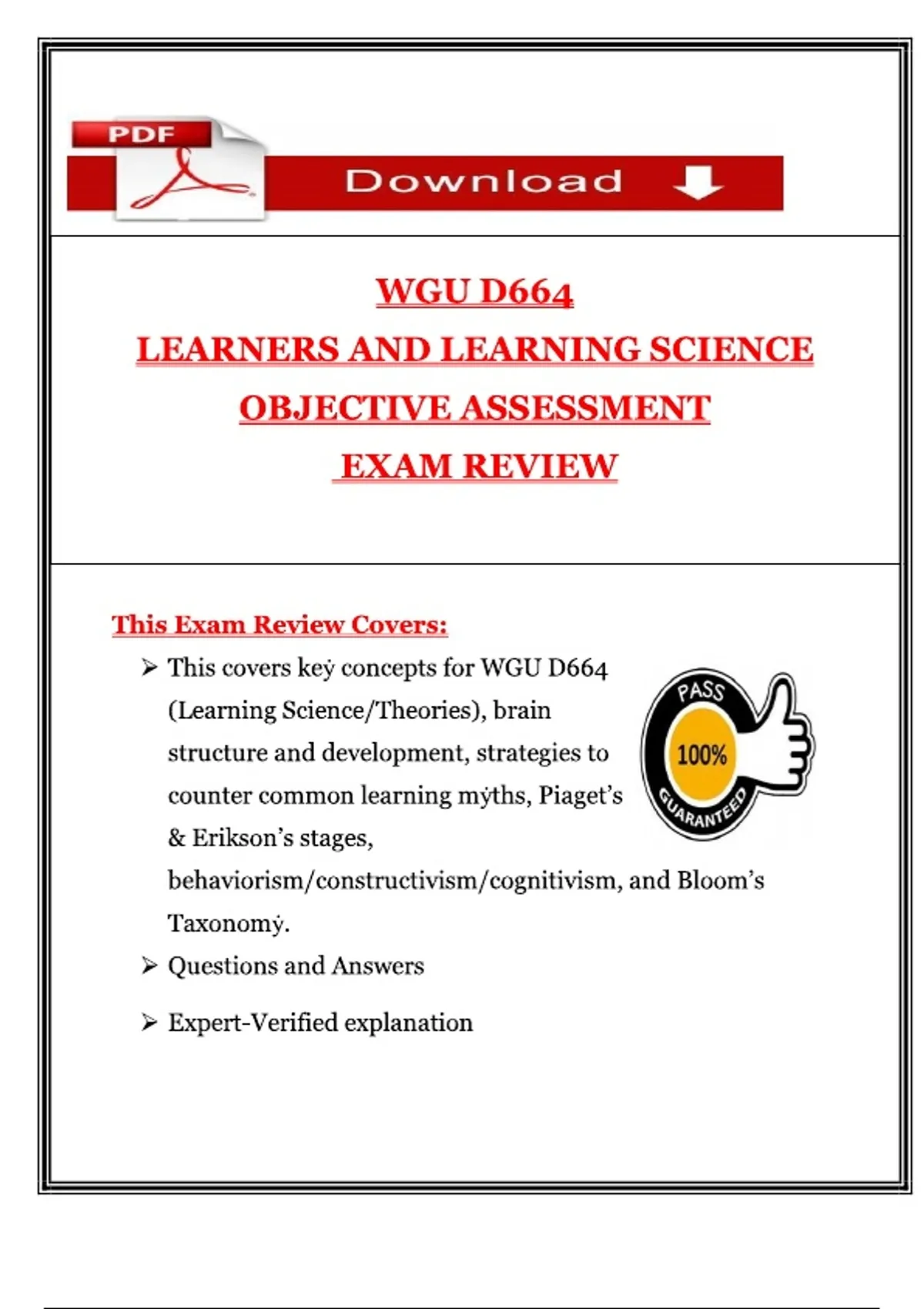 Learners and Learning Science – D664 – WGU – 2025 Objective Assessment ...
