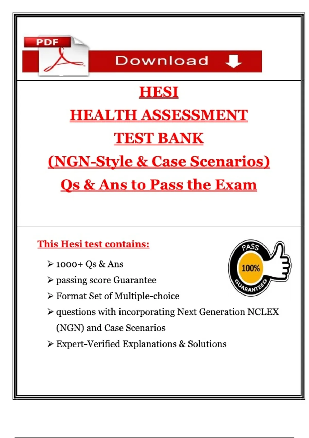 Health Assessment – HESI Test Bank – 2025 (NGN-Style & Case Scenarios ...