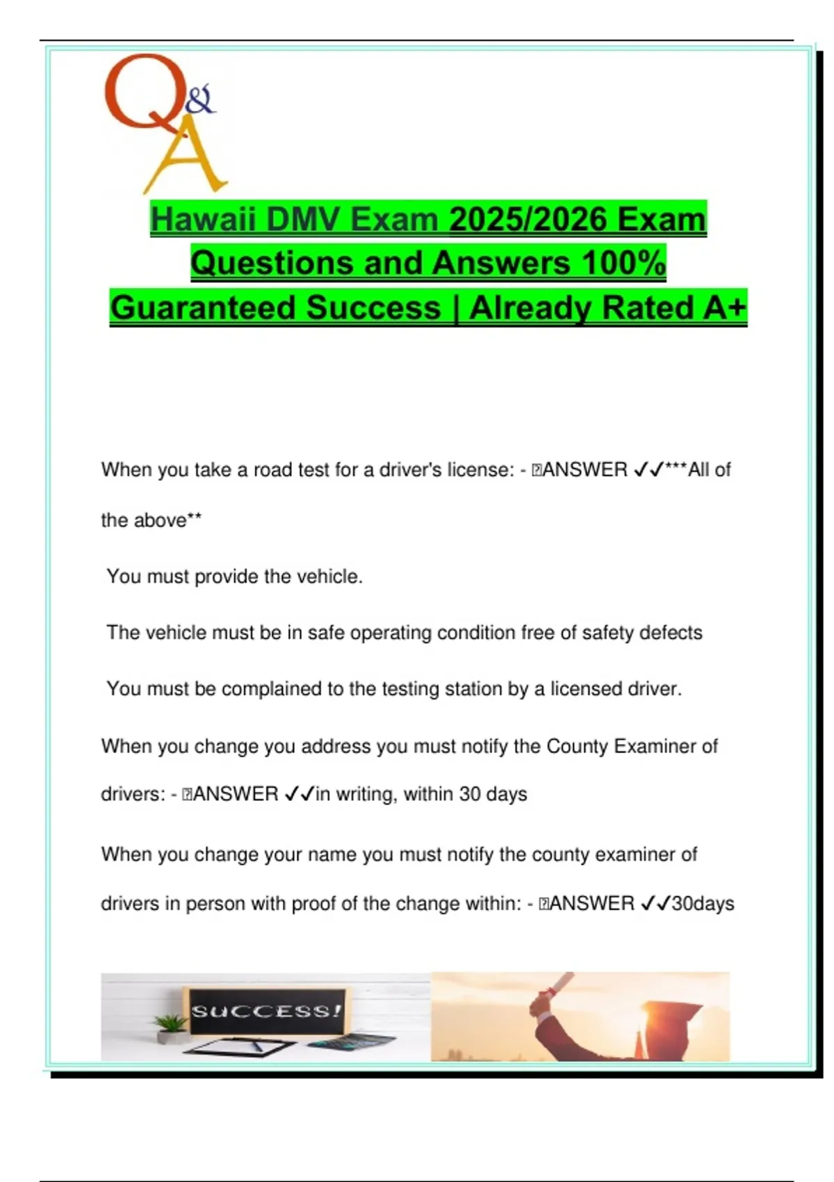 Hawaii DMV Exam 2025/2026 – 100+ Verified Q&A with Answers | Road Rules ...