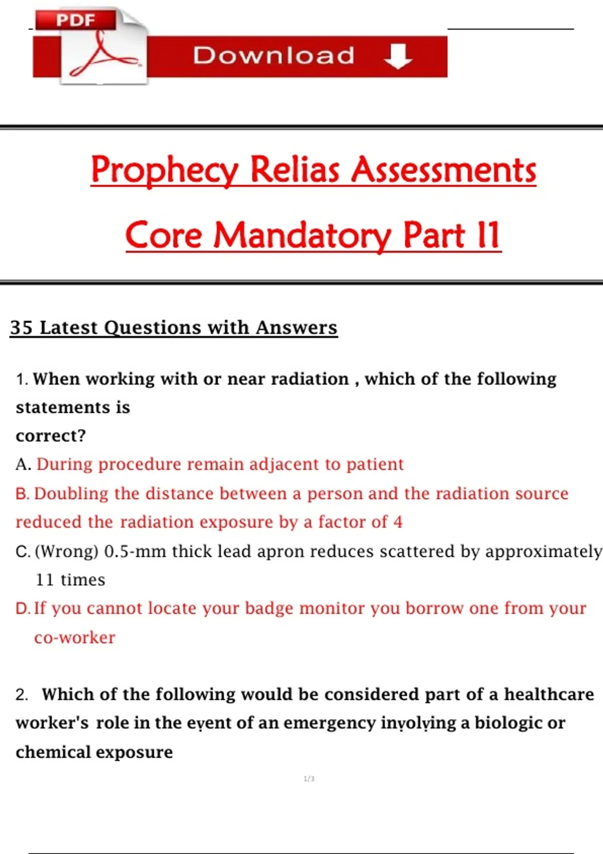 Prophecy Relias Assessments Core Mandatory Part I Complete 2025/2026 ...