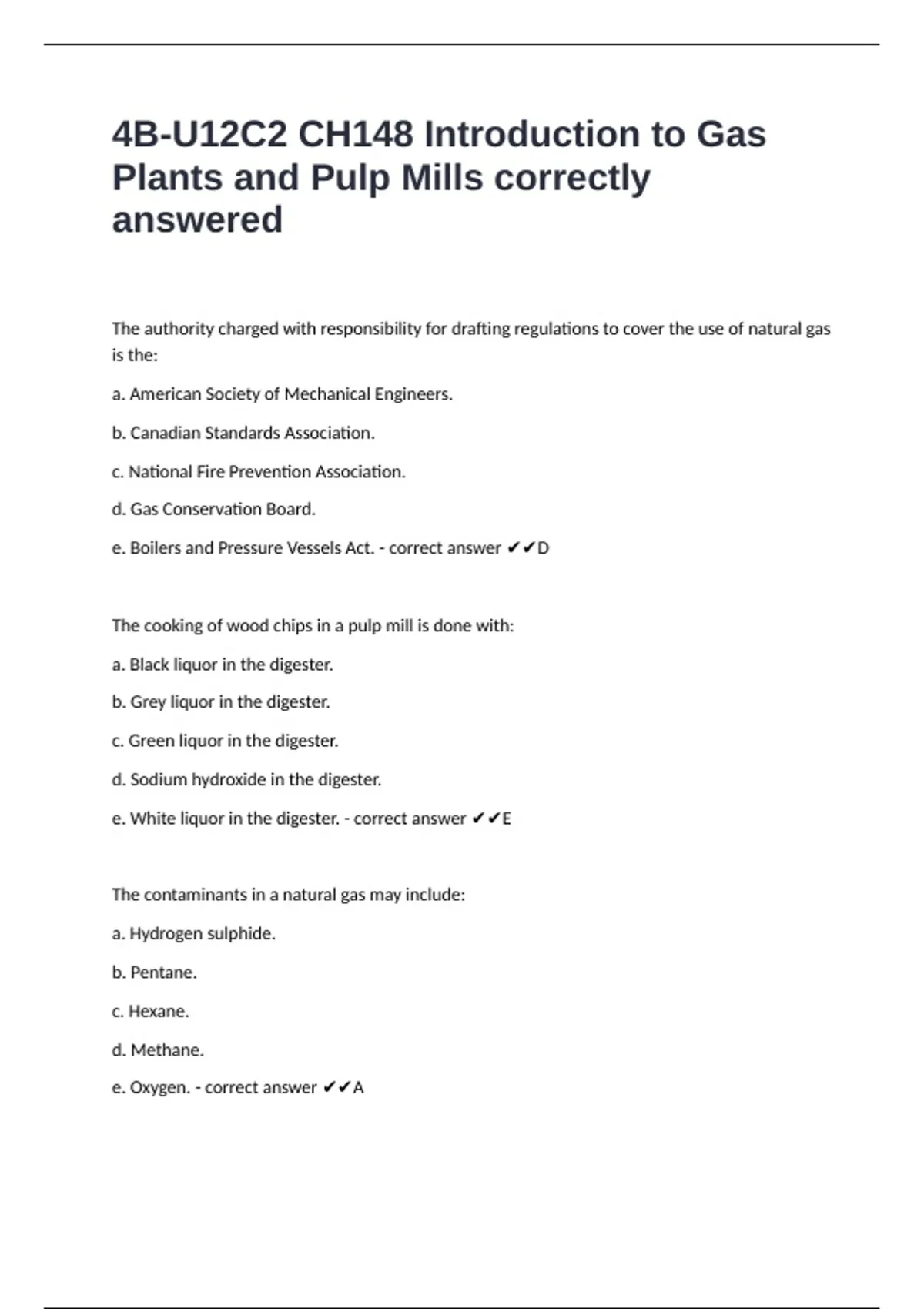 4B-U12C2 CH148 Introduction to Gas Plants and Pulp Mills correctly ...