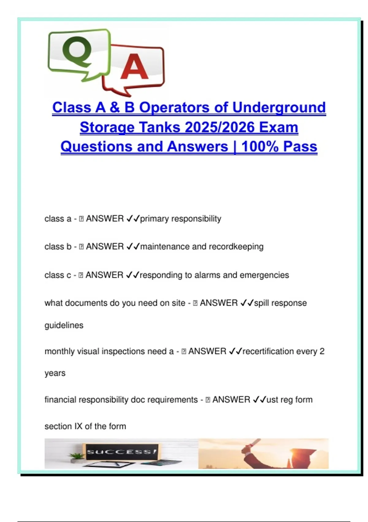 Class A & B Underground Storage Tank Operators Exam 2025/2026 – 130 ...