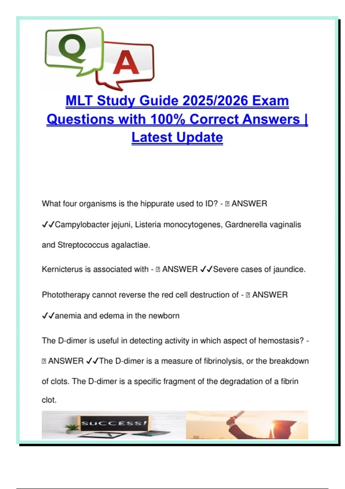 MLT Study Guide 2025/2026 – Complete Review of Clinical Lab Science Including Hematology ...