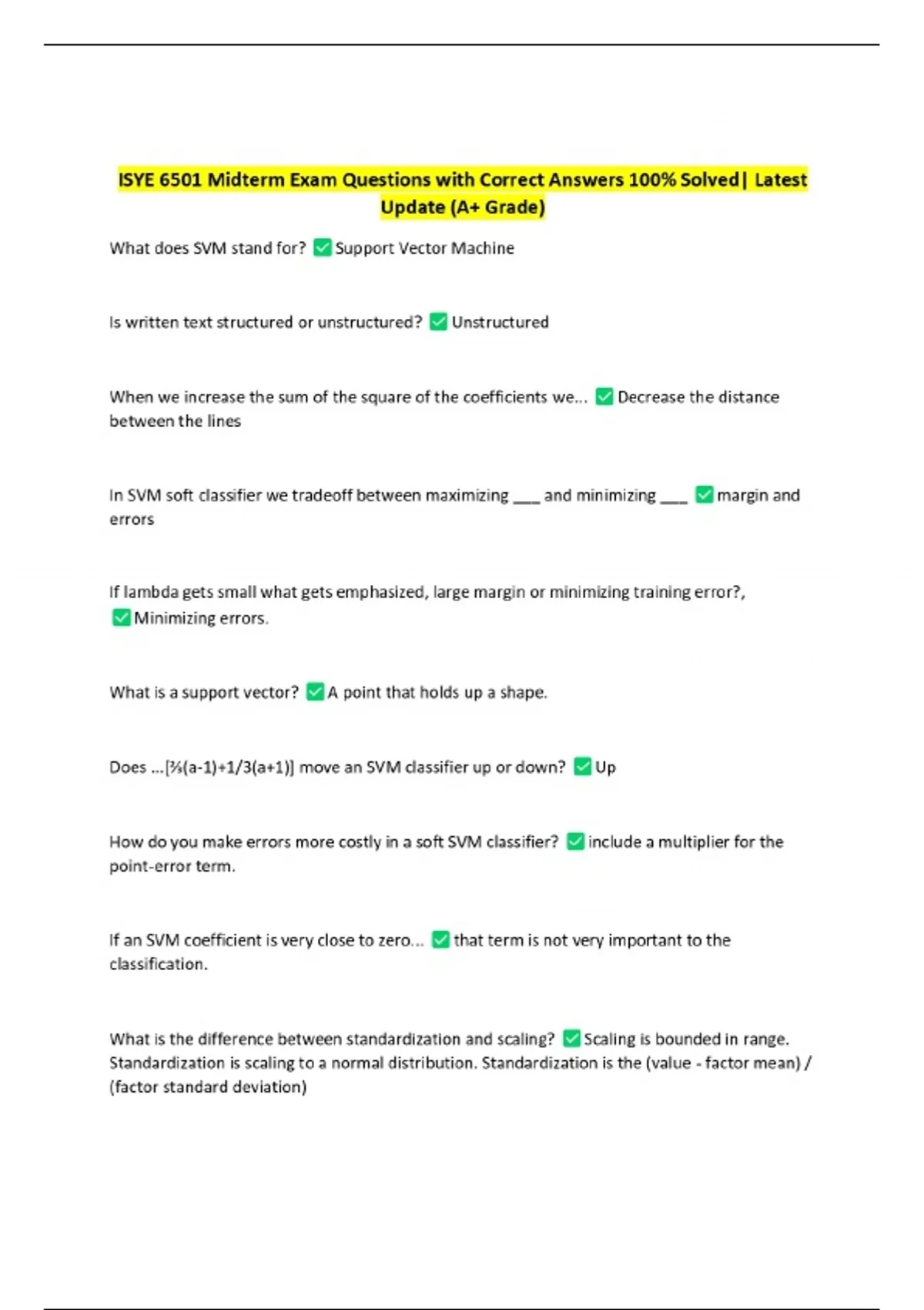 ISYE 6501 Midterm Exam Questions with Correct Answers 100% Solved ...