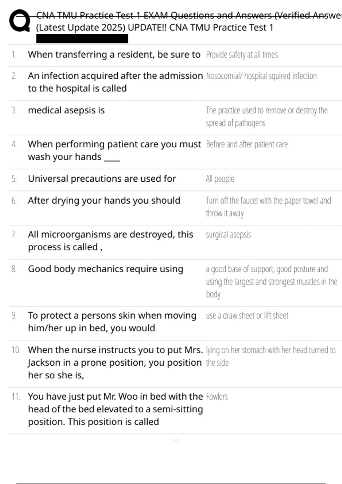 CNA TMU Practice Test 1 EXAM Questions and Answers (Verified Answers ...