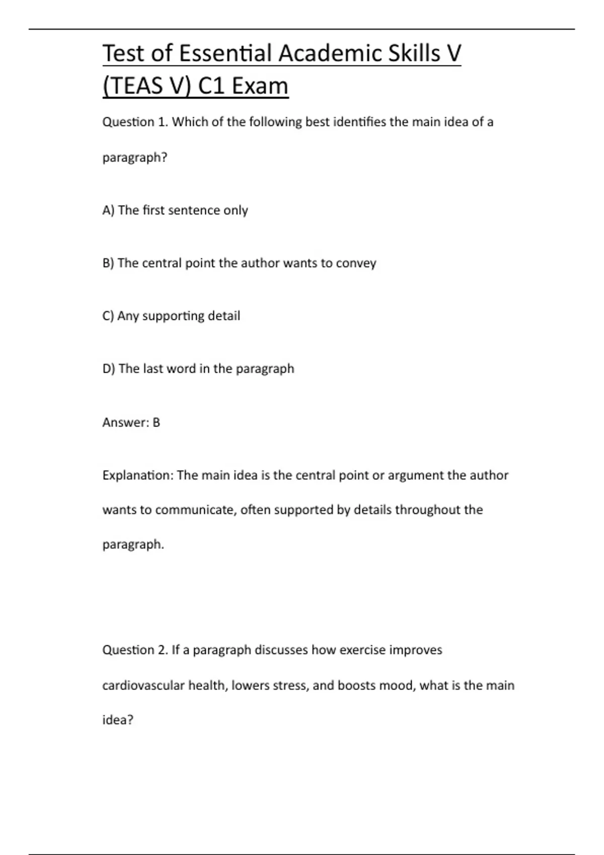 Test of Essential Academic Skills V (TEAS V) C1 Exam - Computers ...