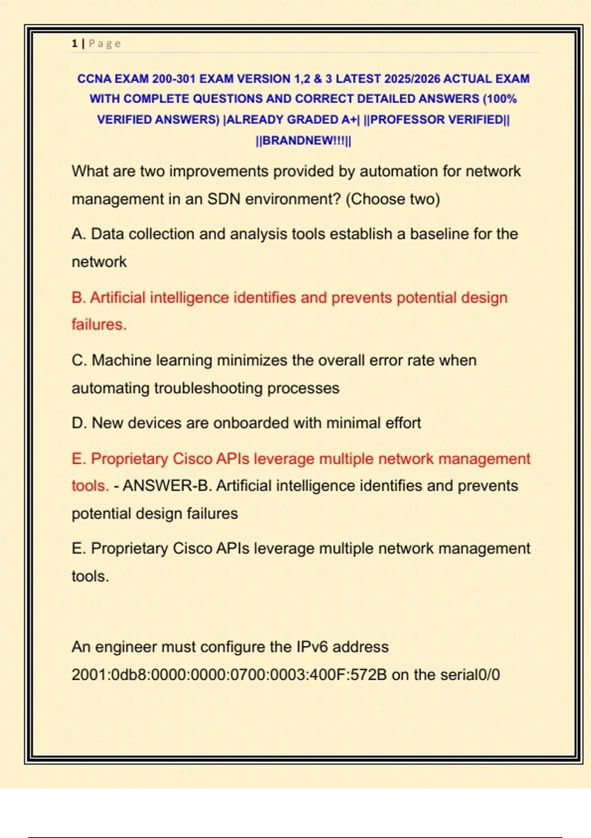CCNA EXAM 200-301 EXAM VERSION 1,2 & 3 LATEST 2025/2026 ACTUAL EXAM ...