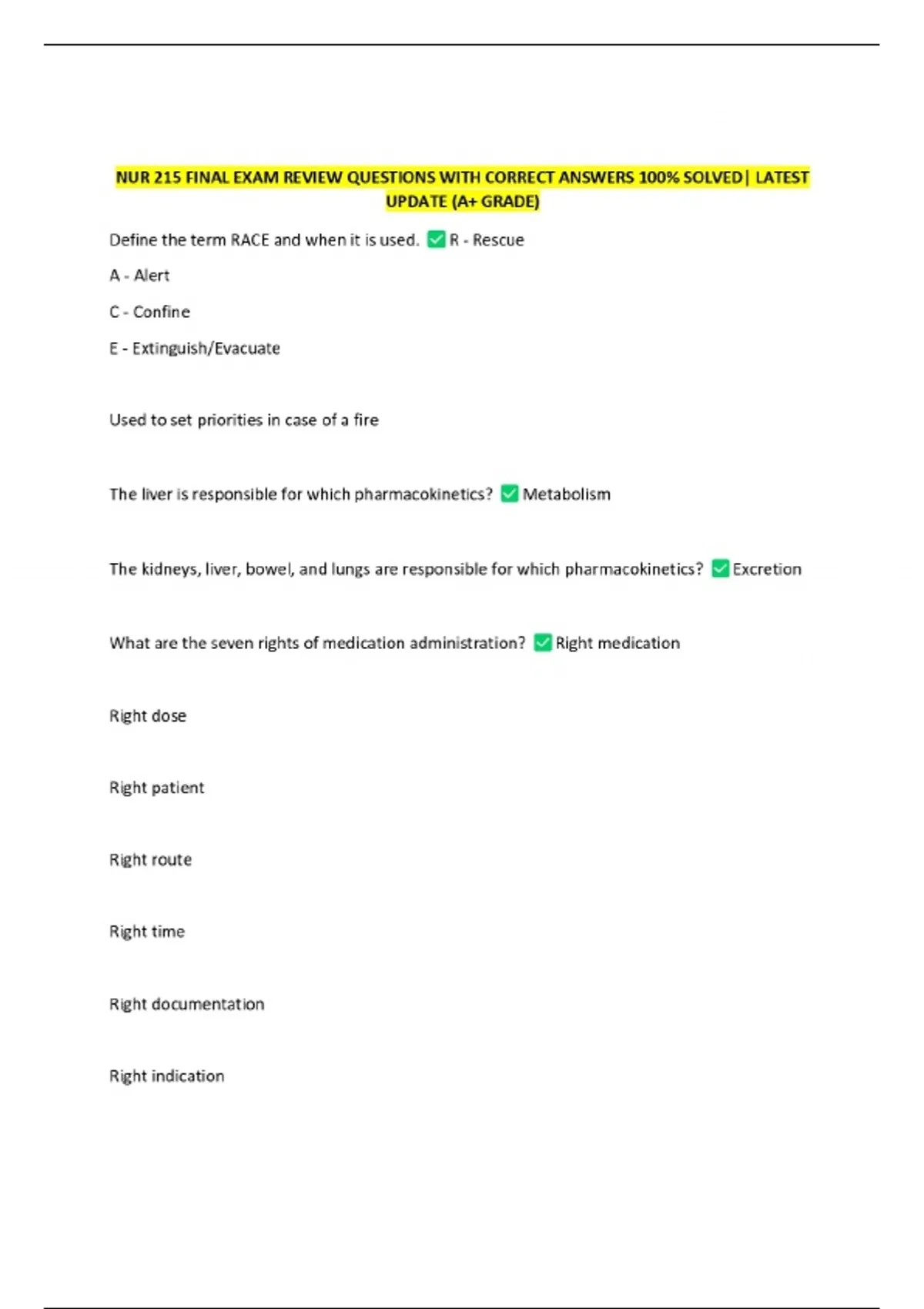 NUR 215 FINAL EXAM REVIEW QUESTIONS WITH CORRECT ANSWERS 100% SOLVED ...