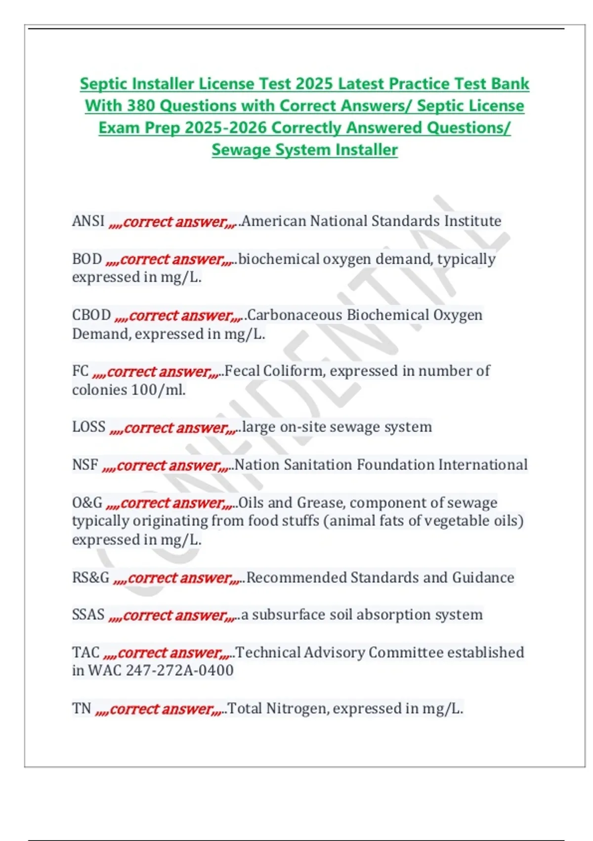 Septic Installer License Test 2025 Latest Practice Test Bank With 380 ...