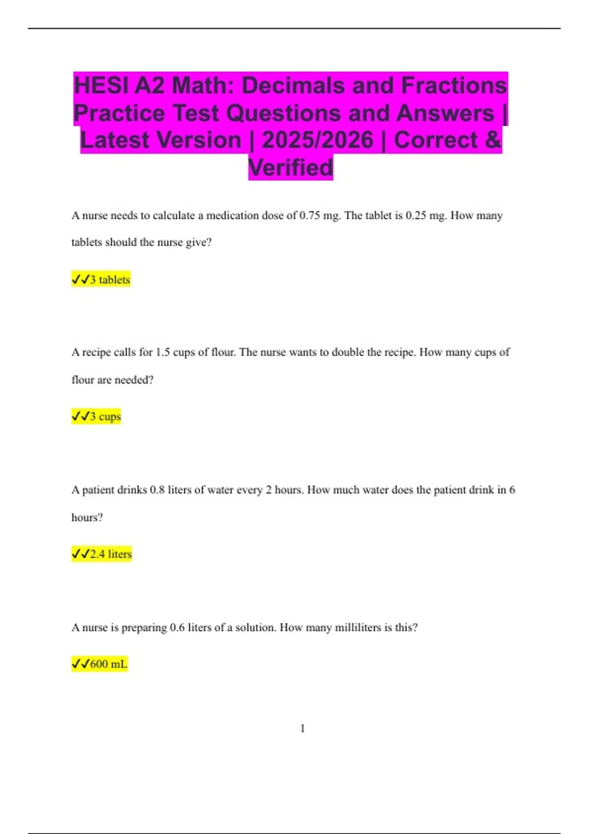 HESI A2 Math: Decimals and Fractions Practice Test Questions and ...