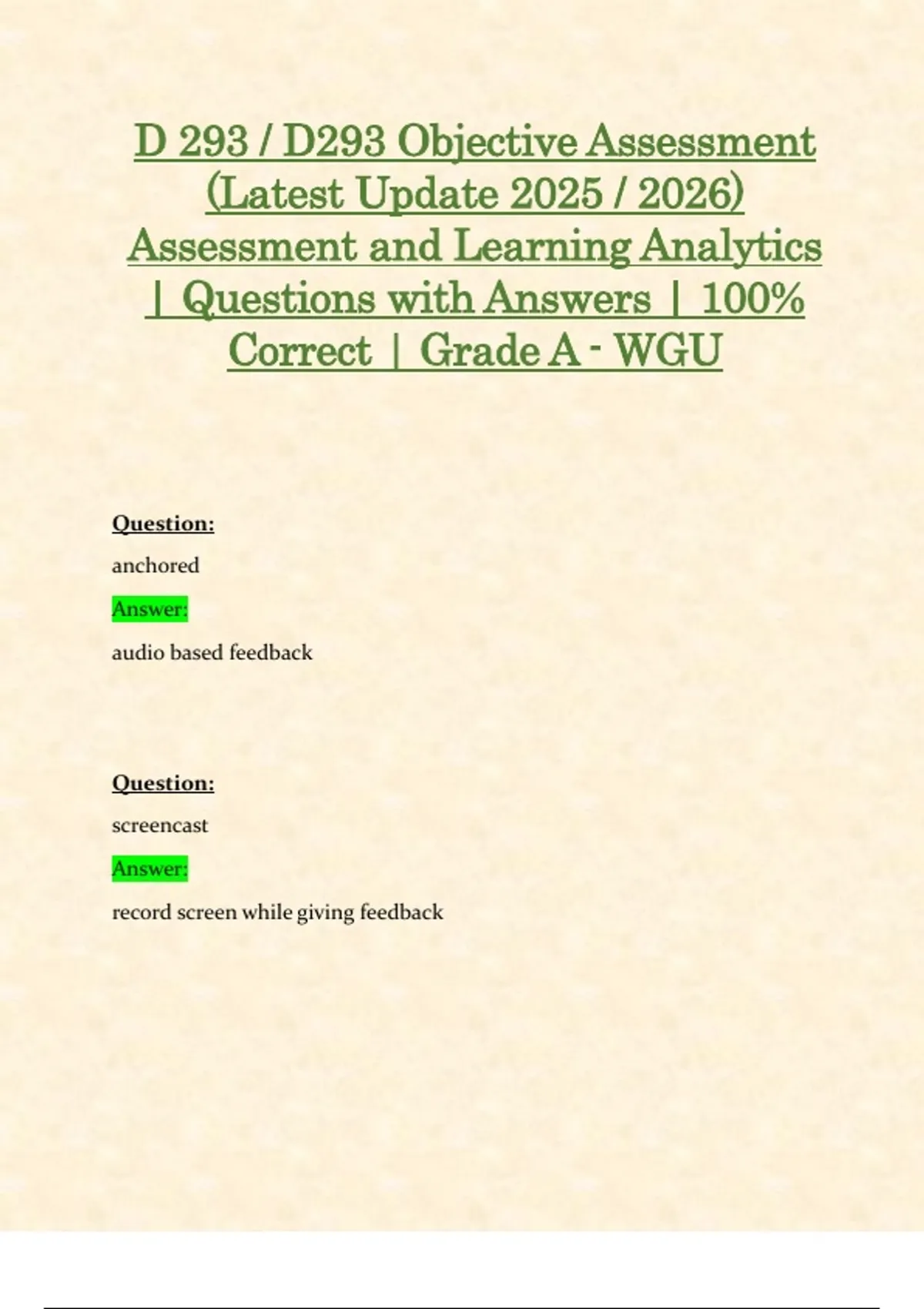 D 293 / D293 Objective Assessment (Latest Update 2025 / 2026 ...