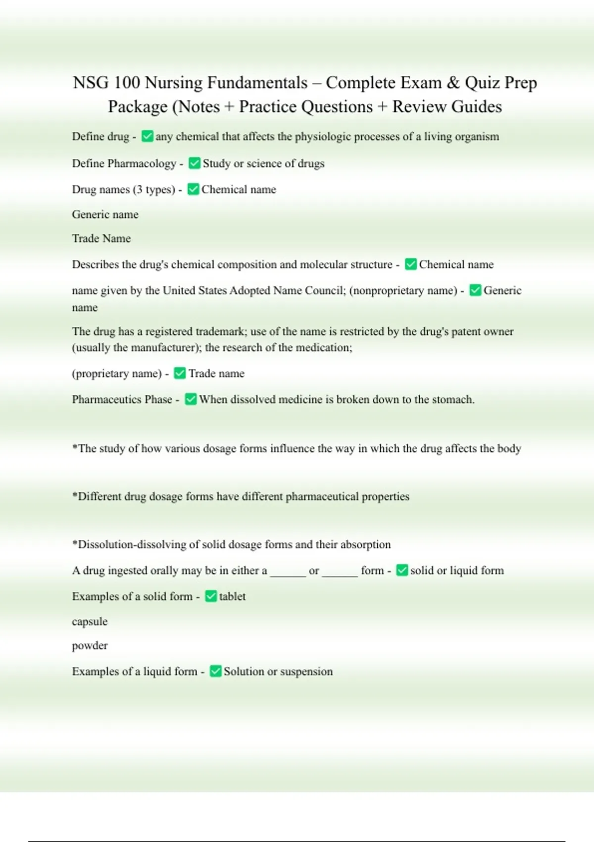 NSG 100 Nursing Fundamentals – Complete Exam & Quiz Prep Package ...