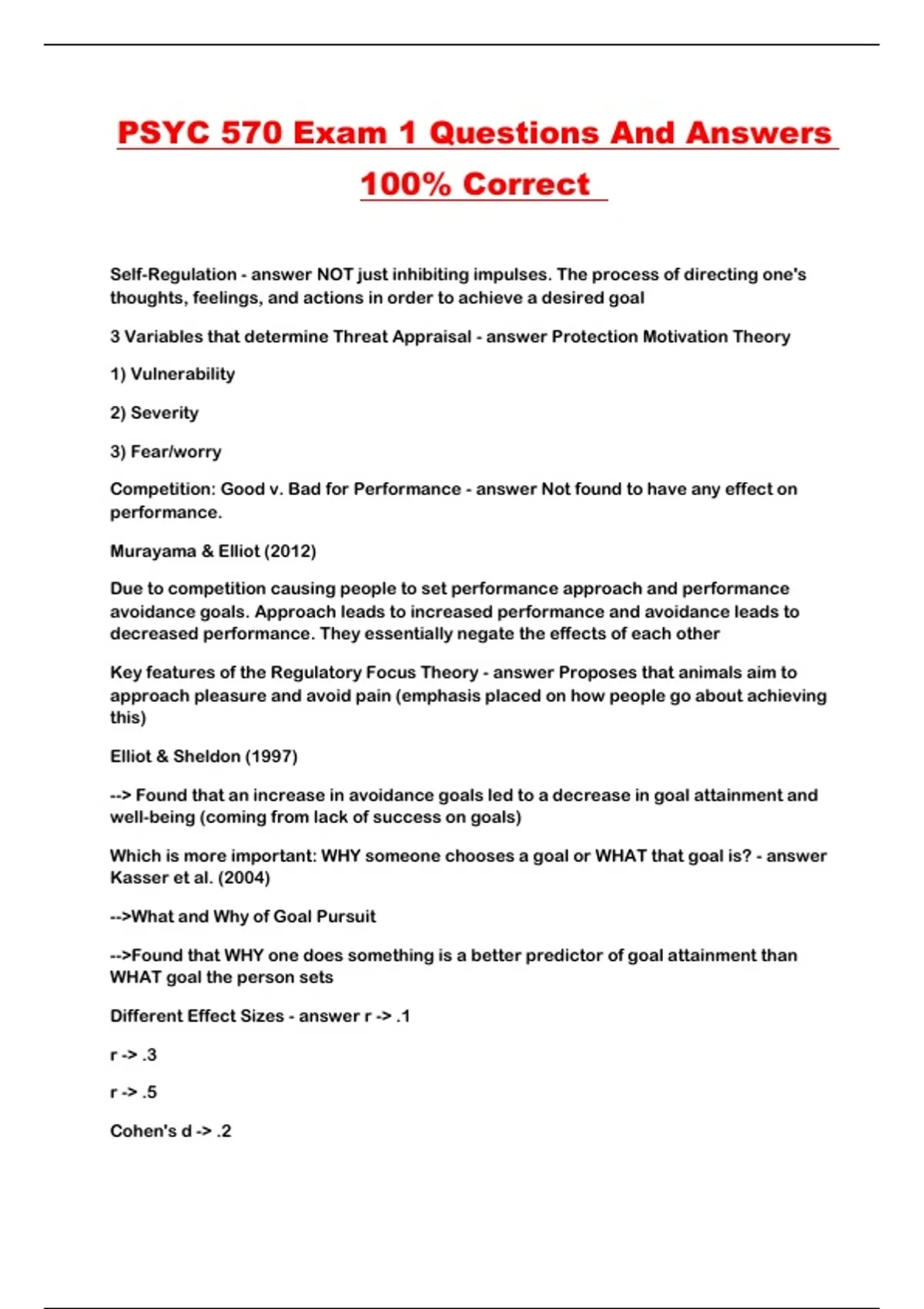 PSYC 570 Exam 1 Questions And Answers 100% Correct - PSYC 570 - Stuvia US
