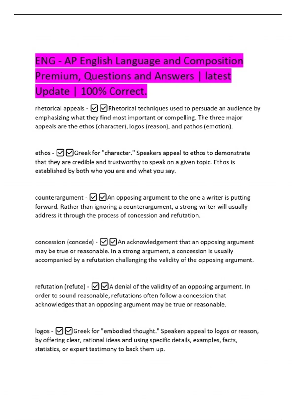 ENG - AP English Language and Composition Premium, Questions and ...