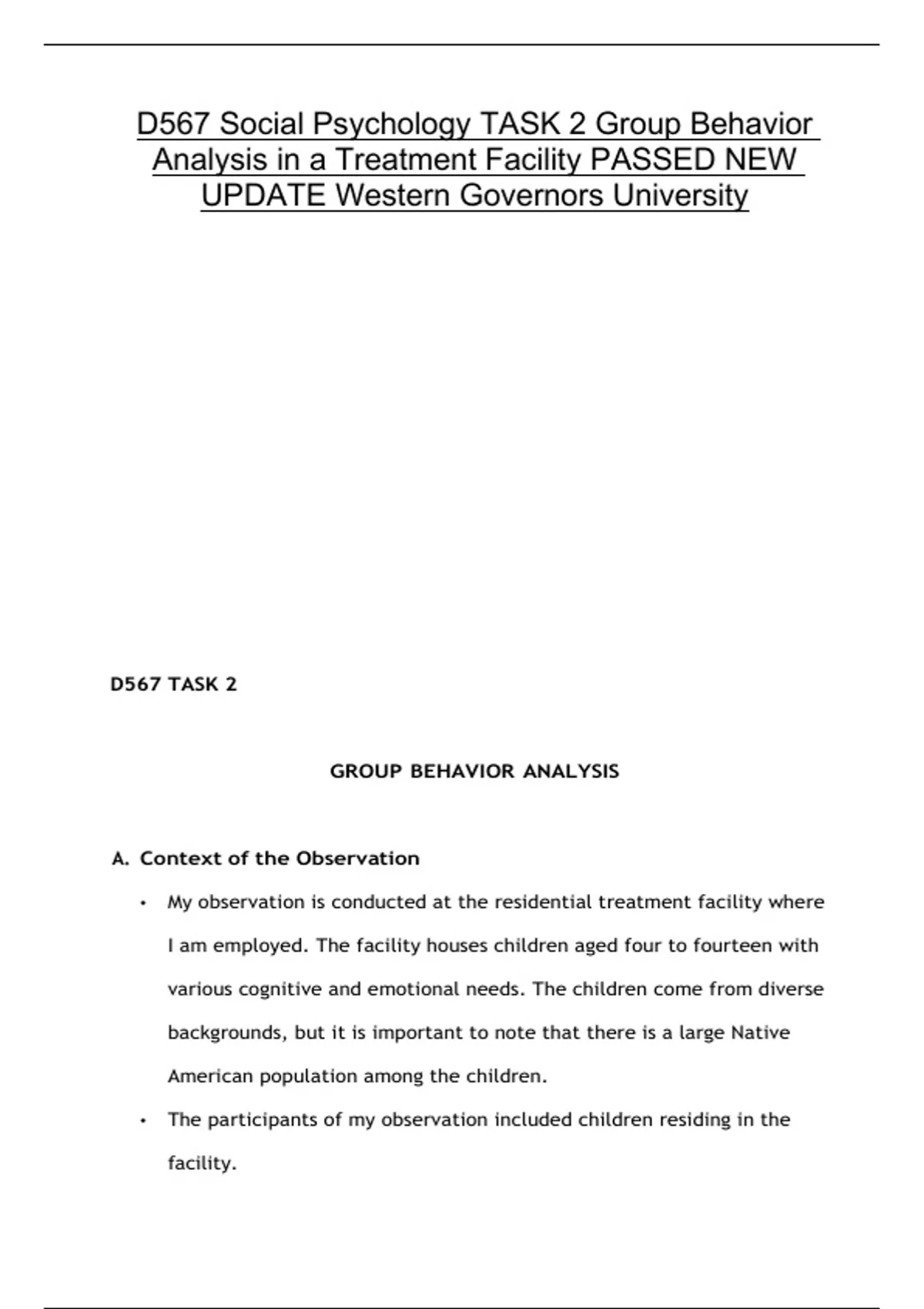 D567 Social Psychology TASK 2 Group Behavior Analysis in a Treatment ...