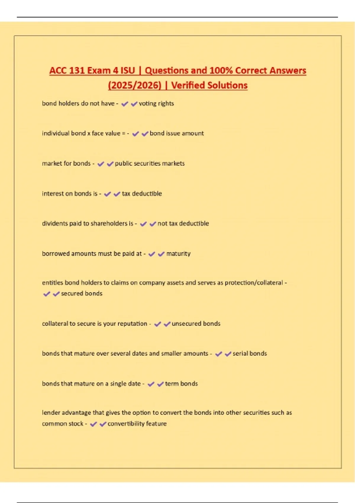 ACC 131 Exam 4 ISU | Questions and 100% Correct Answers (2025/2026 ...
