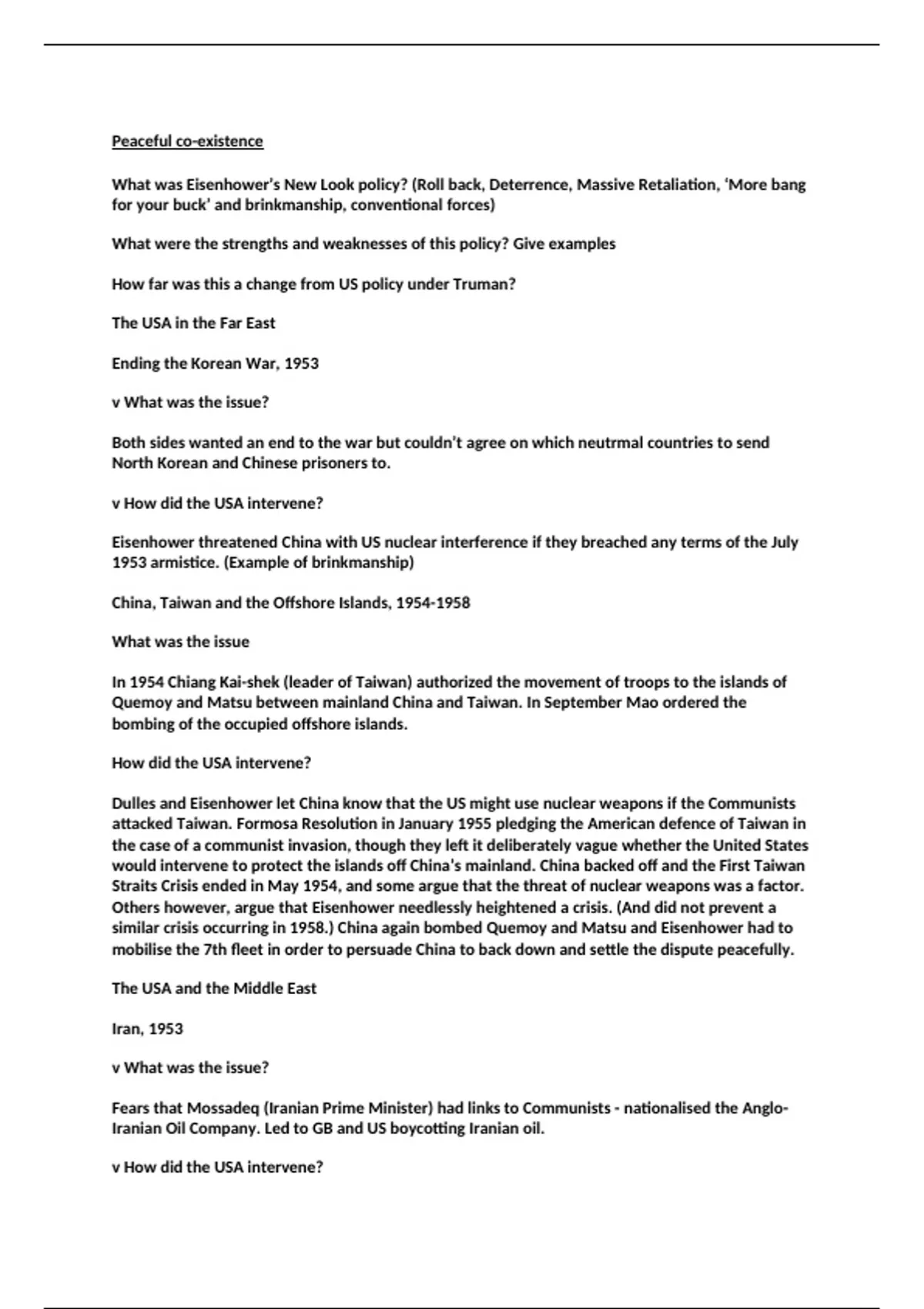 Summary Cold War Notes part 5- Peaceful co-existence and The Arms Race ...