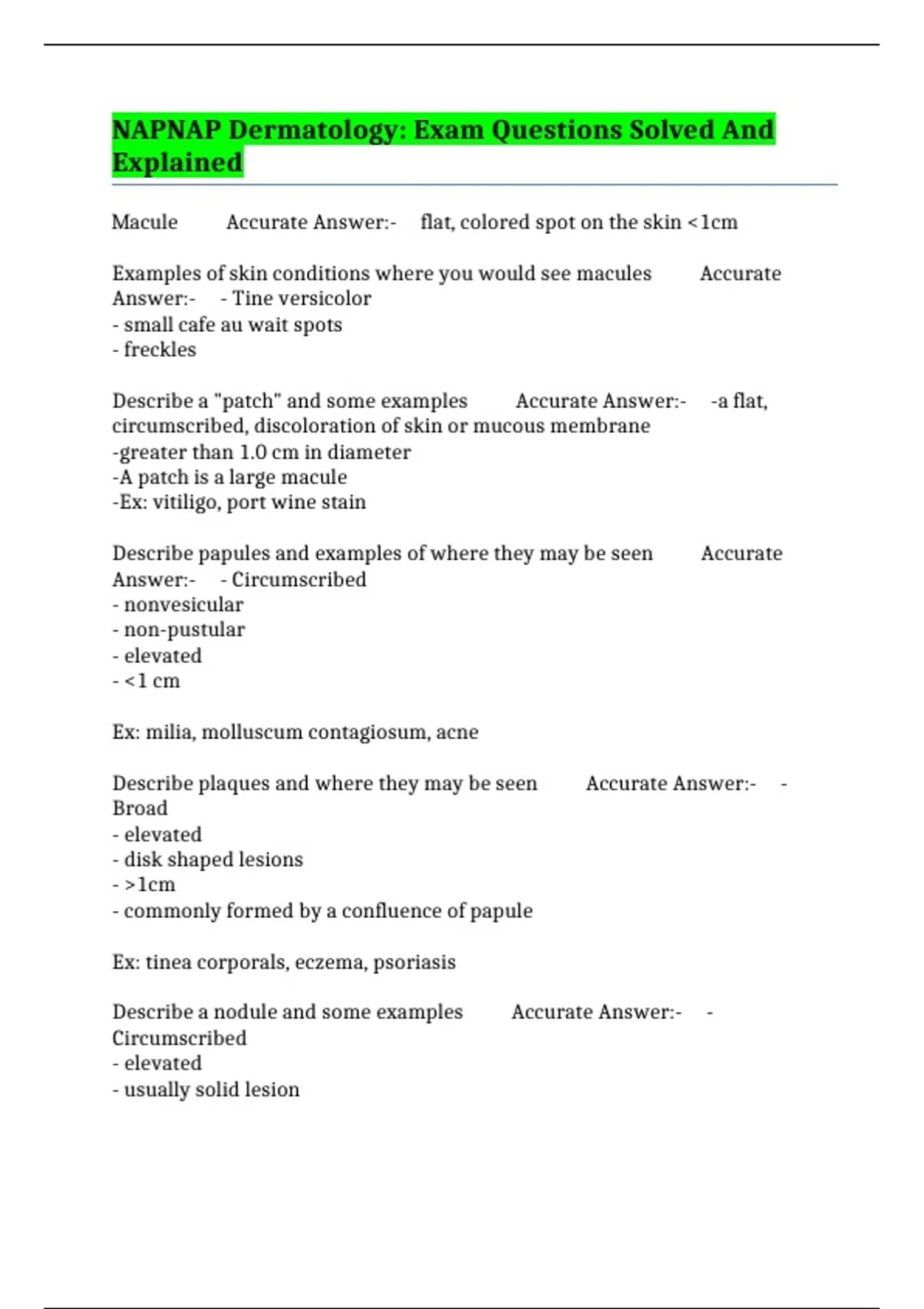 NAPNAP Dermatology: Exam Questions Solved And Explained - NAPNAP ...