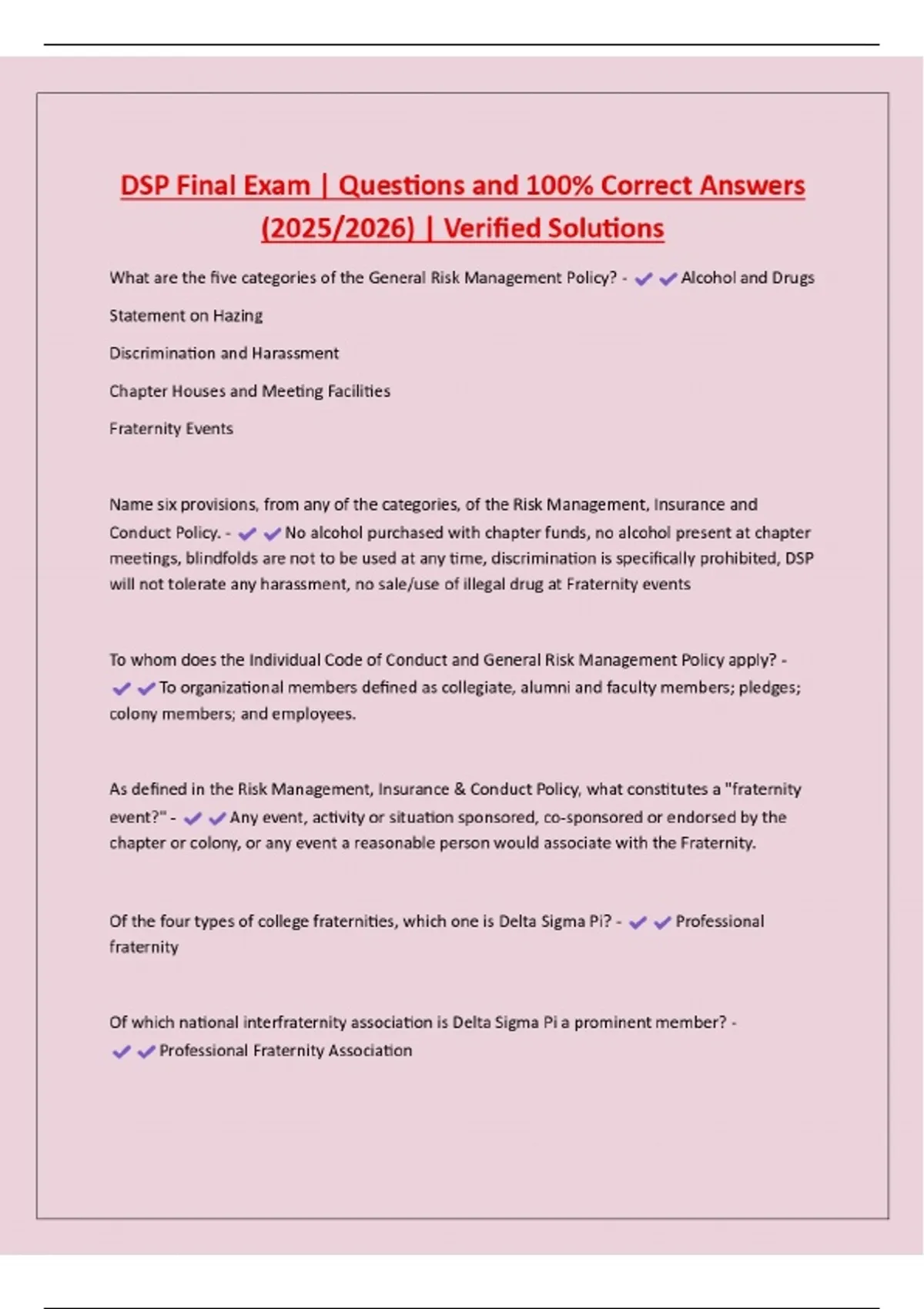 DSP Final Exam | Questions and 100% Correct Answers (2025/2026 ...