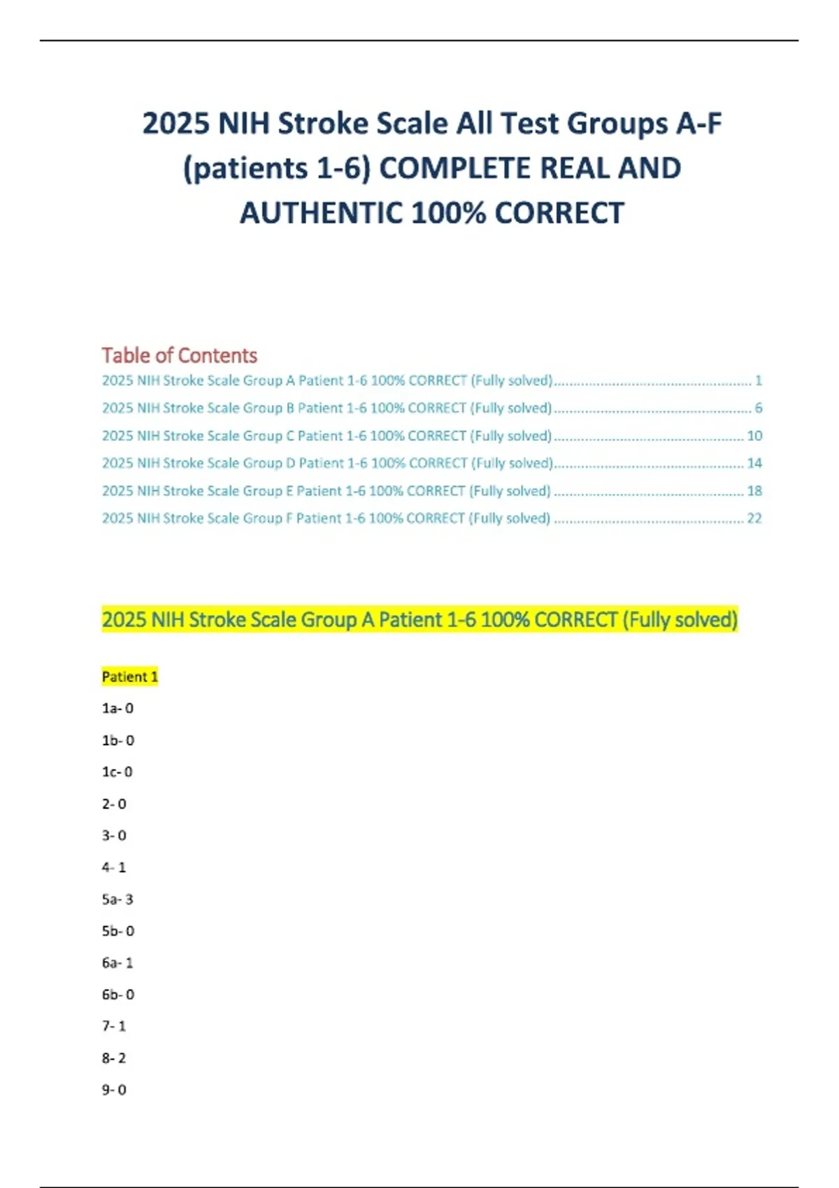 2025 NIH Stroke Scale (NIHSS) Complete Exam – All Test Groups A-F ...