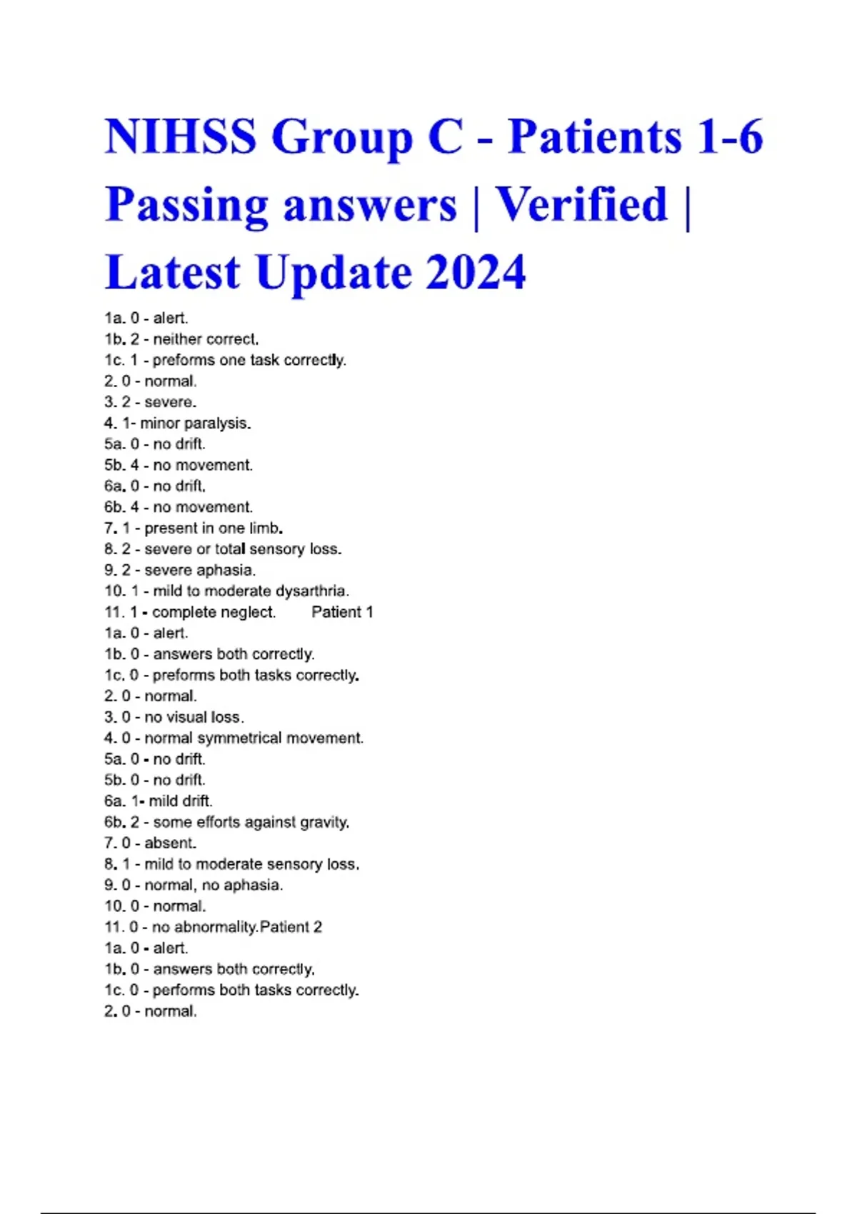 NIH Stroke Scale (NIHSS) Group C Patients 1–6 | 2025 Complete Stroke ...