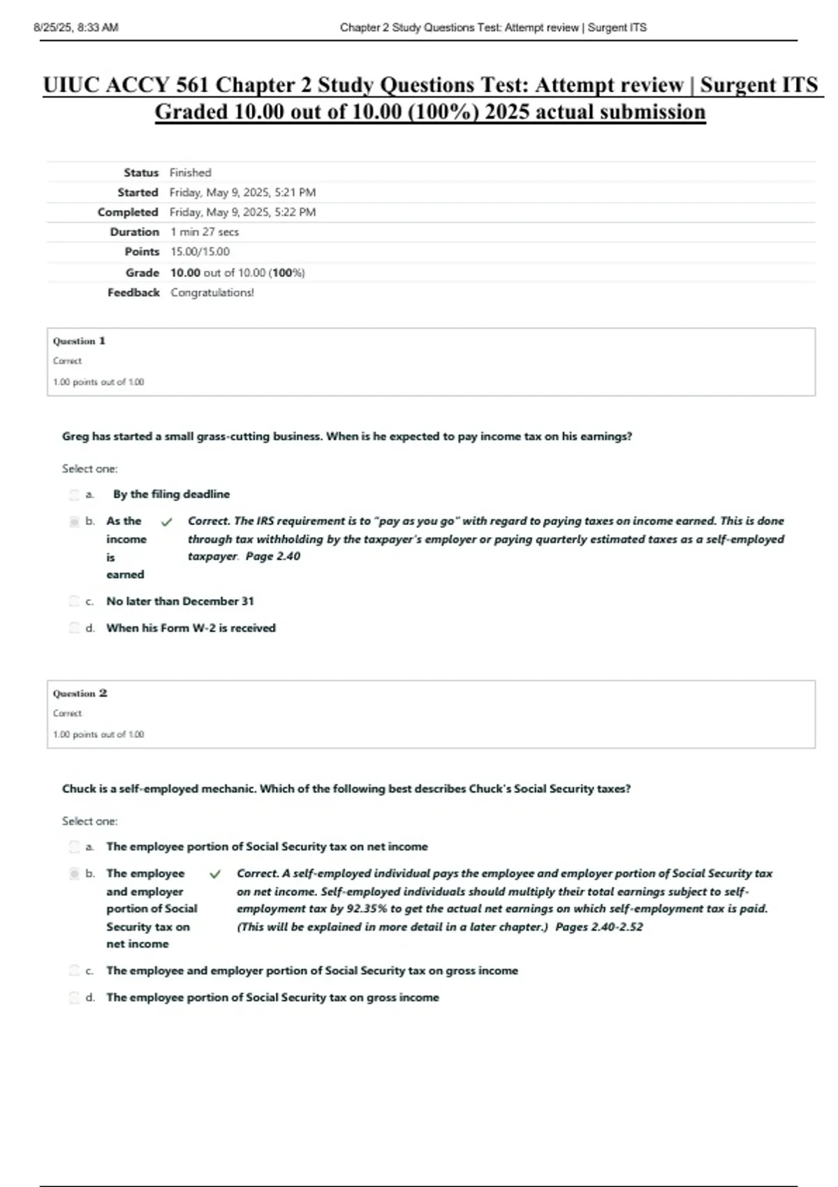 UIUC ACCY 561 Chapter 2 Study Questions Test: Attempt review | Surgent ...