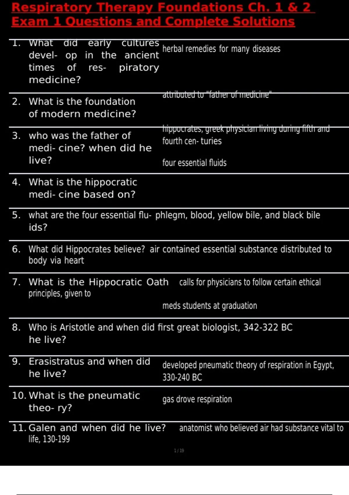 Respiratory Therapy Foundations Ch. 1 & 2 Exam 1 Questions and Complete ...