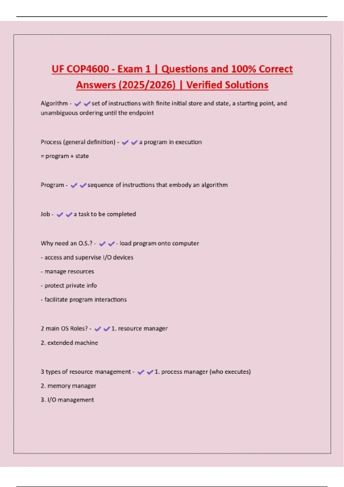 UF COP4600 - Exam 1 | Questions and 100% Correct Answers (2025/2026 ...