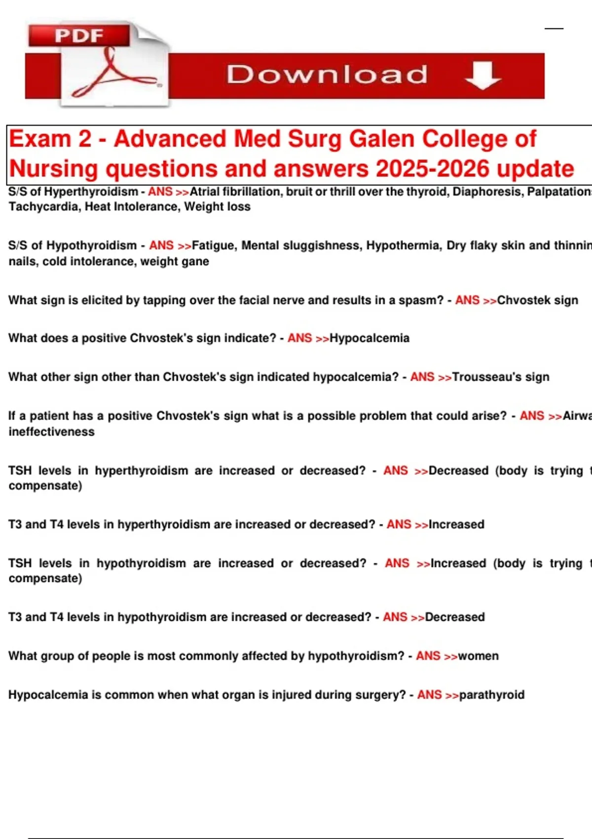 Exam 2 - Advanced Med Surg Galen College of Nursing questions and ...