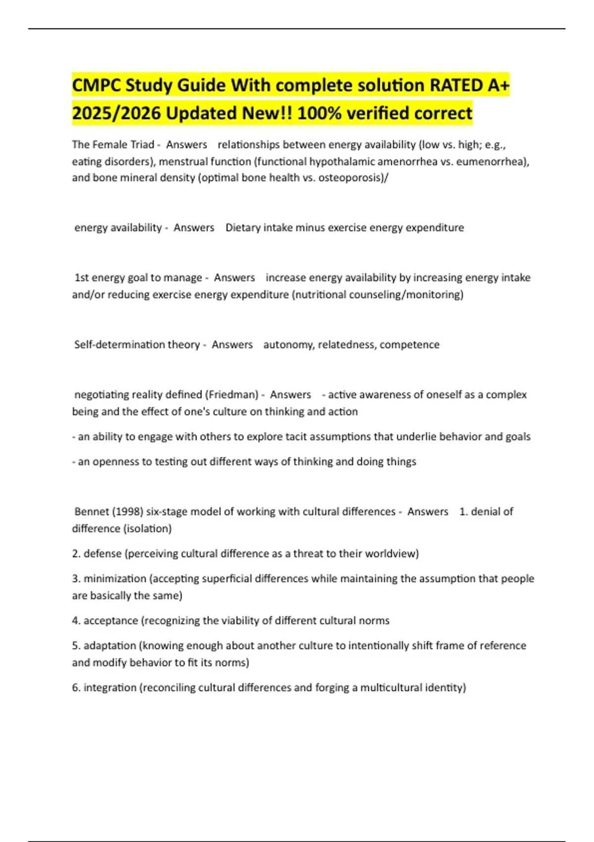 CMPC Study Guide With complete solution RATED A+ 2025/2026 Updated New ...