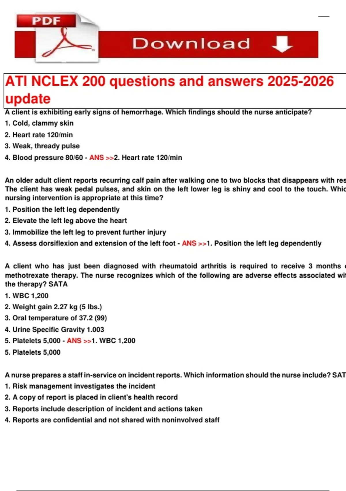 ATI NCLEX 200 questions and answers update - ATI NCLEX - Stuvia US