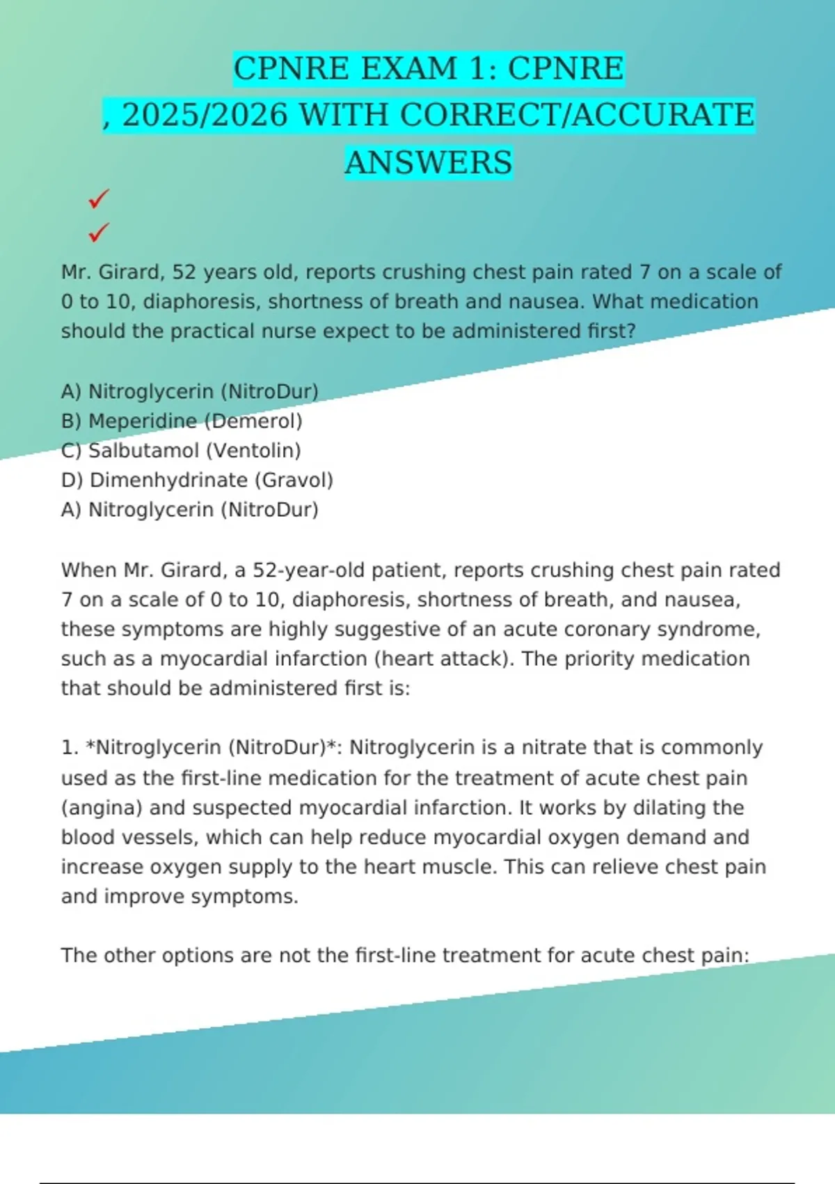CPNRE EXAM 1: CPNRE , 2025/2026 WITH CORRECT/ACCURATE ANSWERS - CPNRE ...