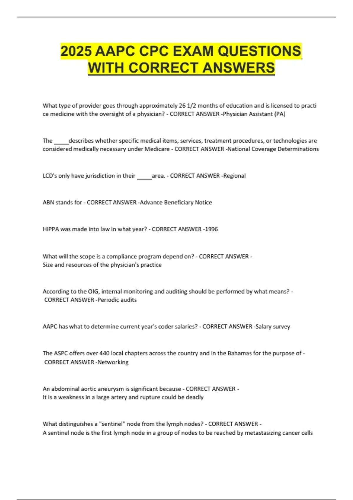 2025 AAPC CPC EXAM QUESTIONS WITH CORRECT ANSWERS - AAPC CPC - Stuvia US