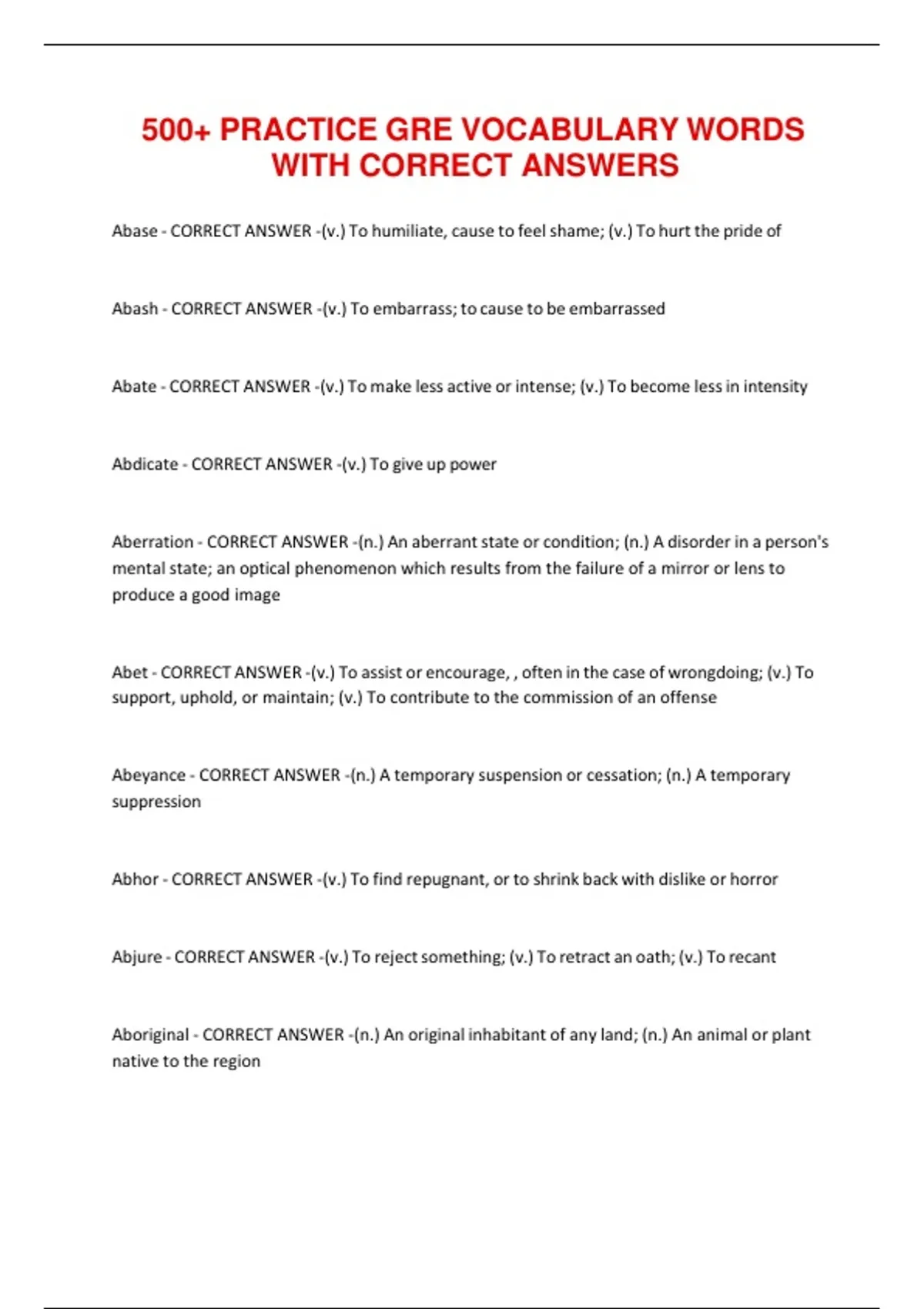 500+ Practice GRE Vocabulary Words with Correct Answers | GRE Prep 2025 ...