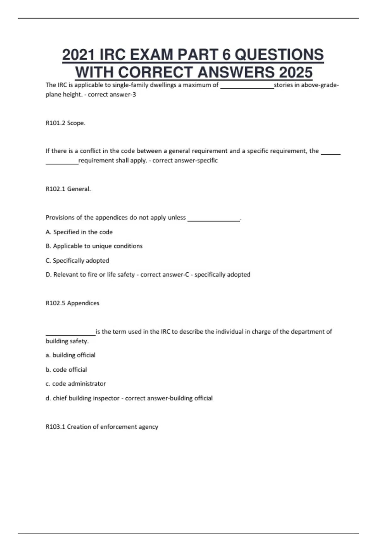 2021 IRC Exam Part 6 Questions with Correct Answers (2025) | Building ...
