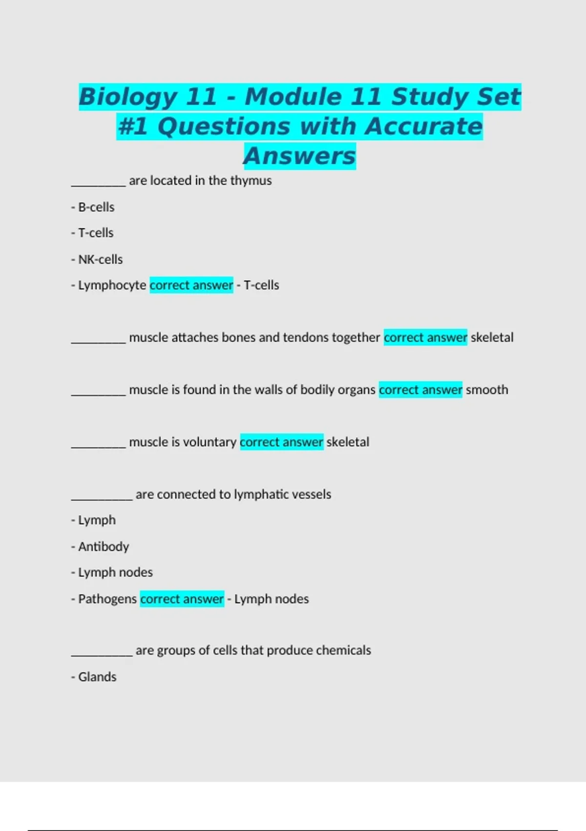 Biology 11 - Module 11 Study Set #1 Questions with Accurate Answers ...