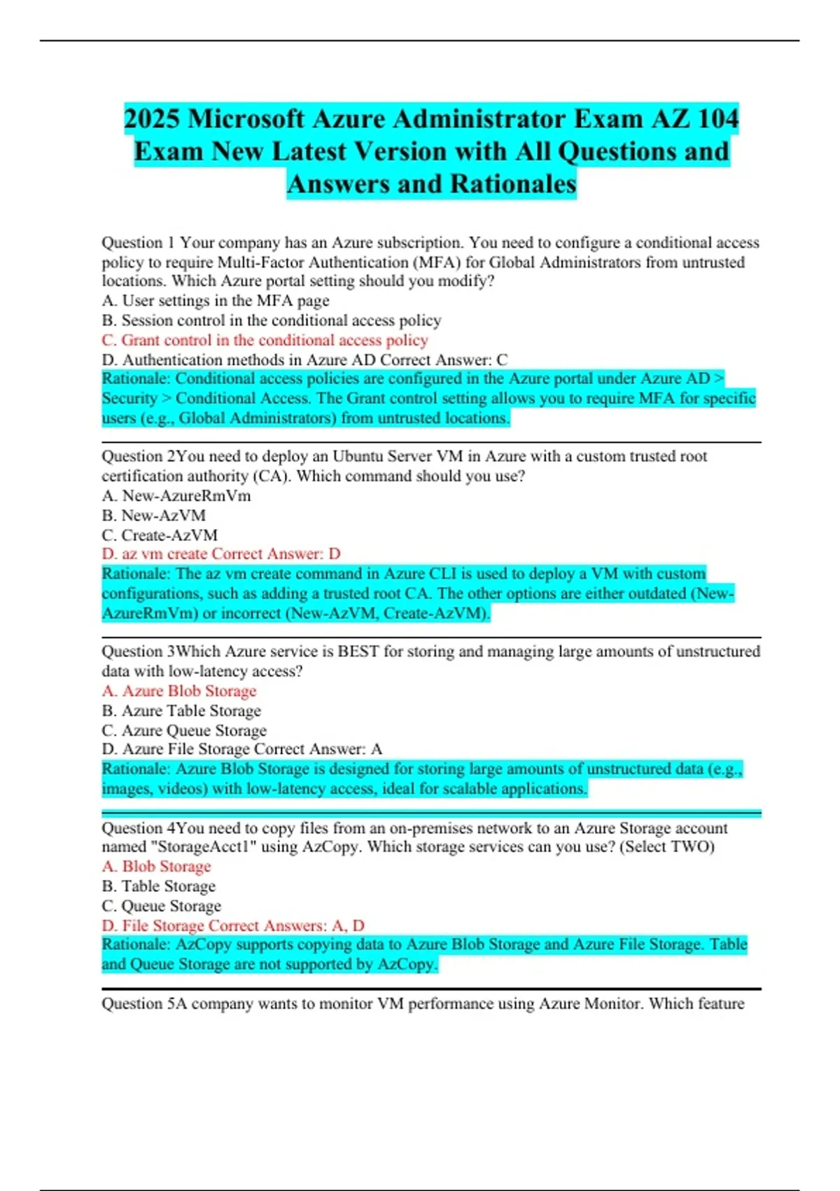 2025 Microsoft Azure Administrator Exam AZ 104 Exam New Latest Version ...