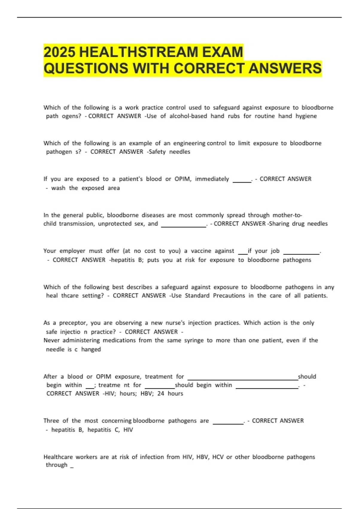 2025 HEALTHSTREAM EXAM QUESTIONS WITH CORRECT ANSWERS - Healthstream ...
